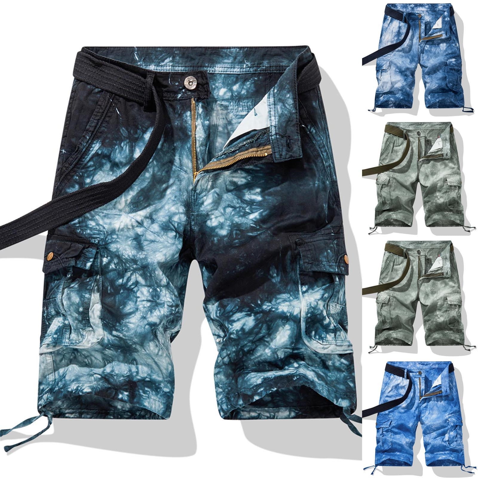 AXXD Shorts Men Casual Summer Solid Zipper Button Multi-pocket Cropped ...