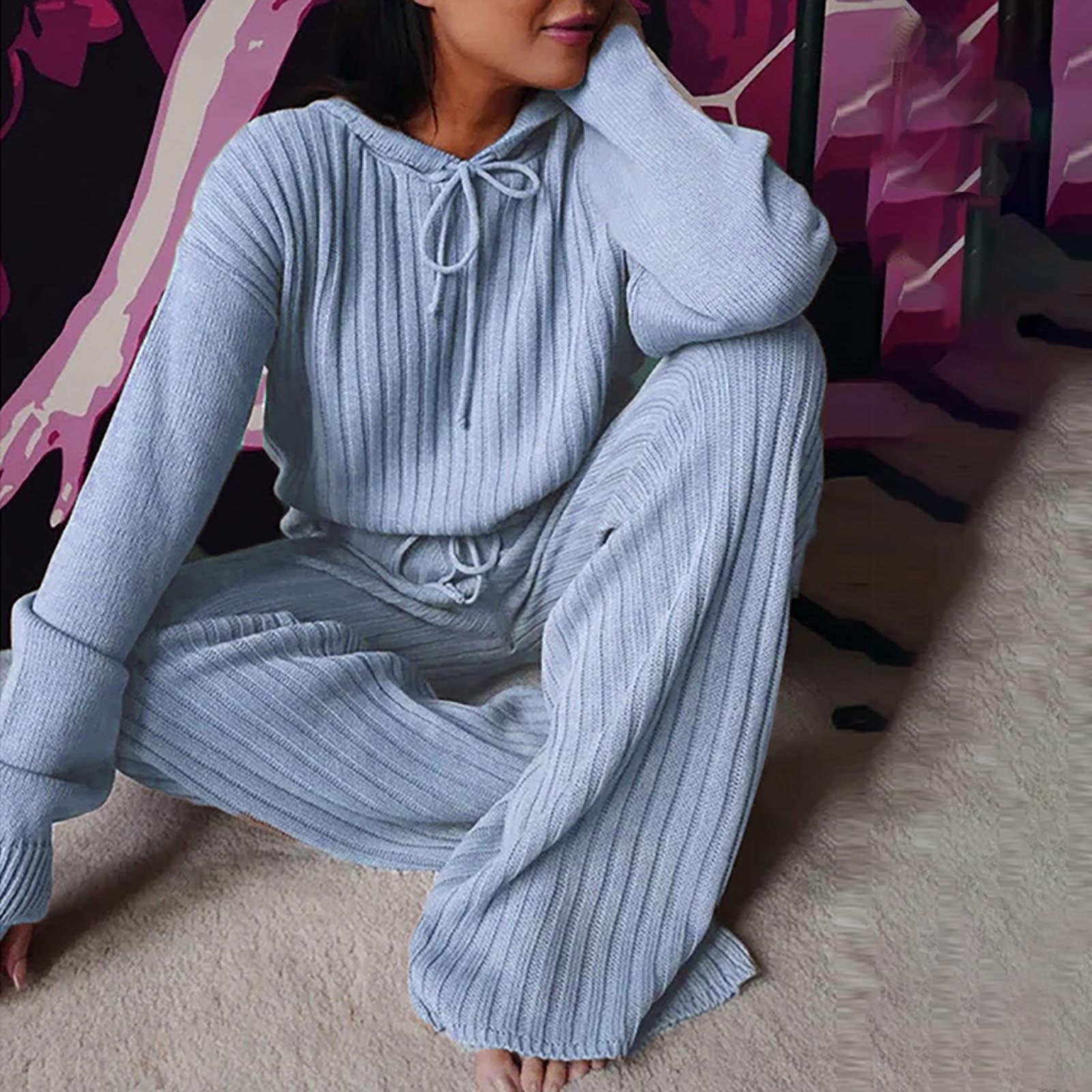 AXXD Sweater Sets For Women Solid Color Leisure Time Hood Sweater ...