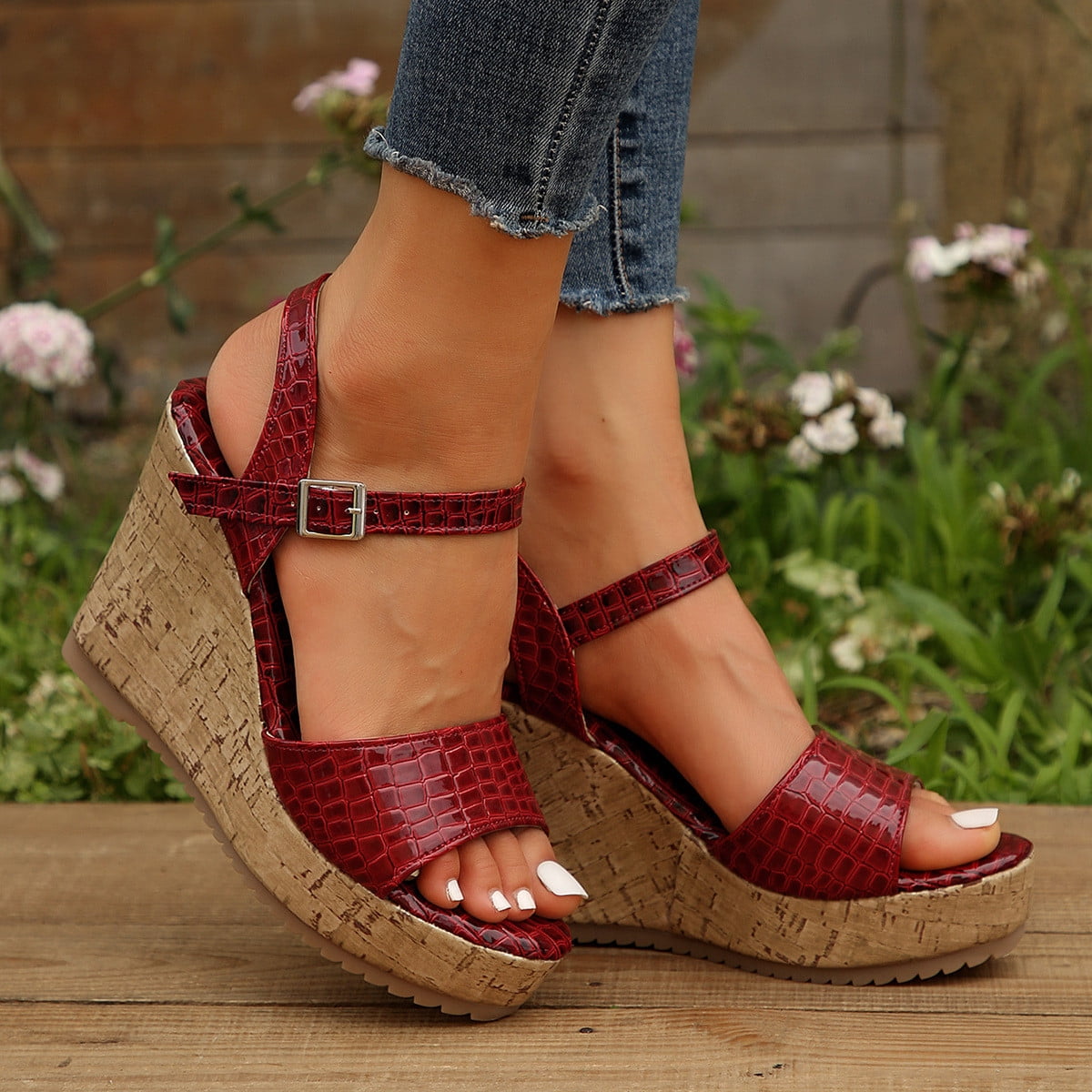 AXXD Wedge Sandals for Women 6.5 Summer Casual Round Head Heel Comfy ...
