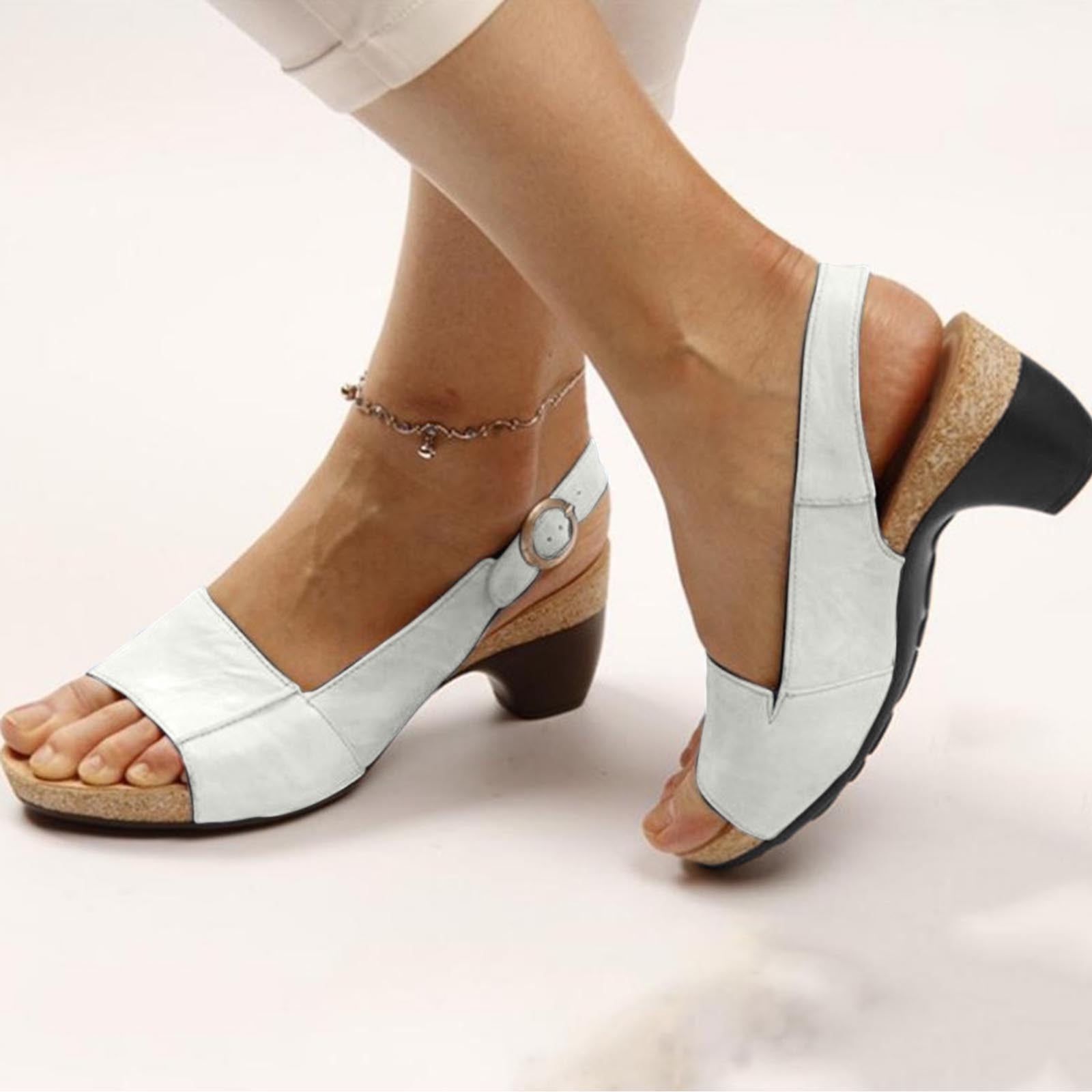 AXXD White Sandals for Women 8.5 Comfortable Elegant Low Heel Summer ...