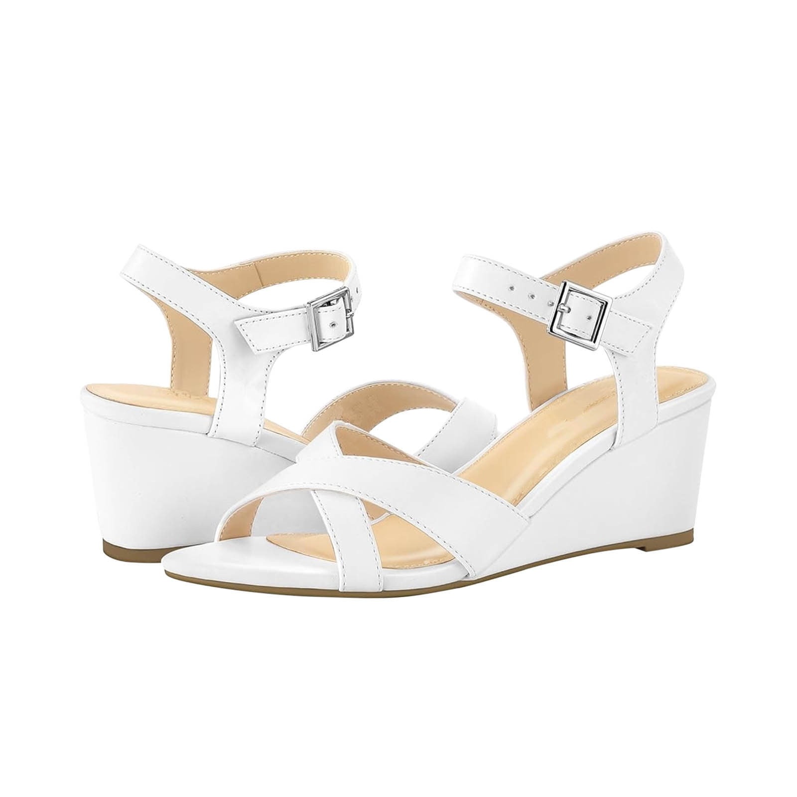 AXXD White Wedge Sandals for Women 7 Summer Solid Color Round Toe Heel ...