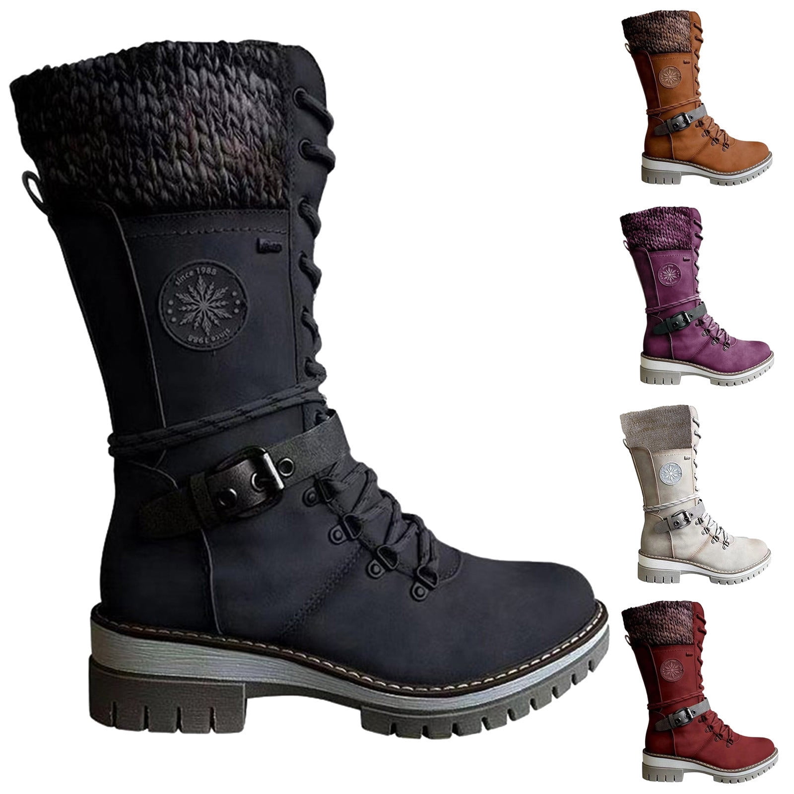AXXD Womens Boots,,Round Toe,Low Heel,Mid-Calf,Black,42 (US:10 ...