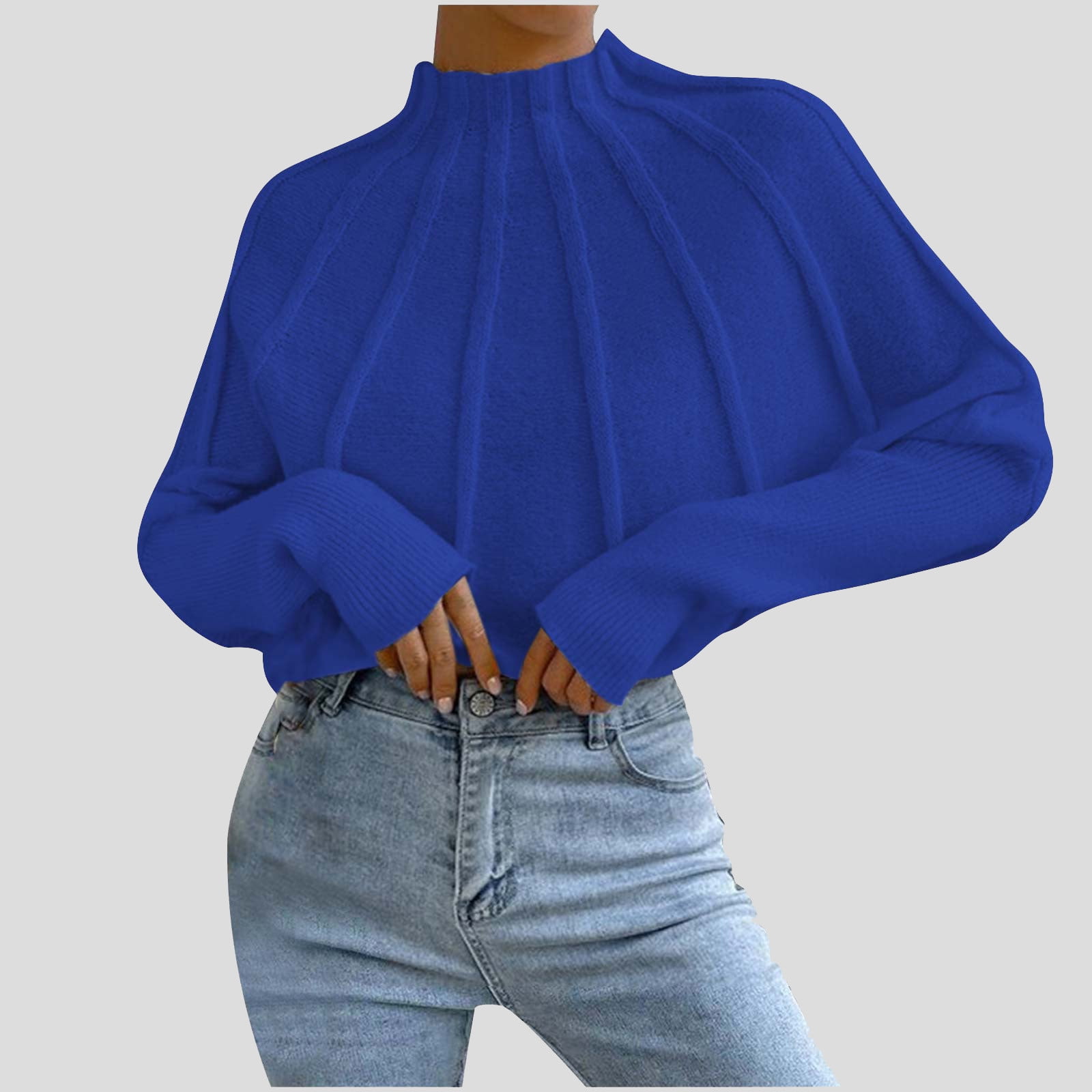 AXXD Womens Sexy Tops Blue Basic Summer 2024 Turtle Necks Half High ...