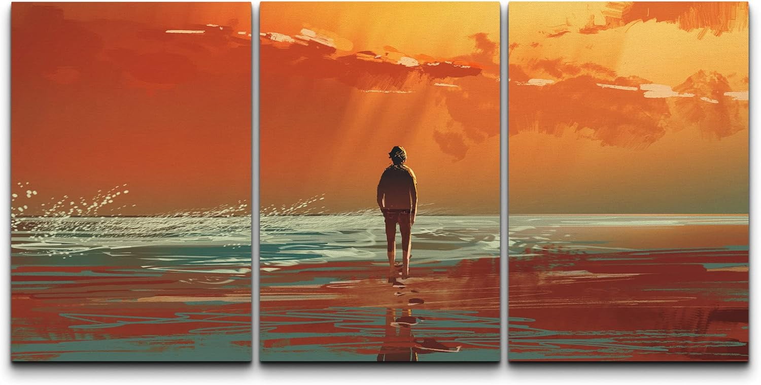 AXXPosters -- 3 Piece Canvas Wall Art - Illustration - Lonely Man ...