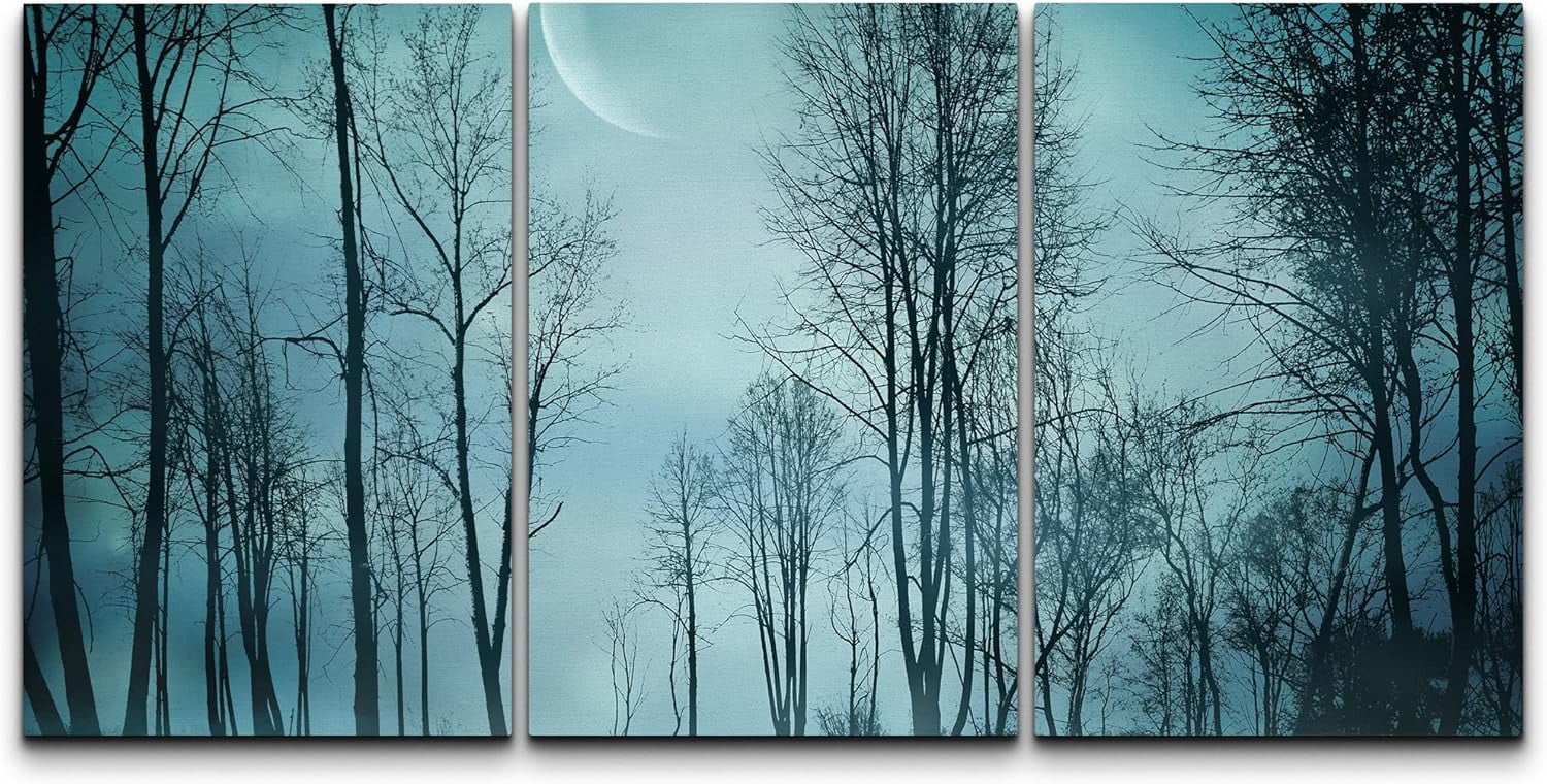 AXXPosters -- 3 Piece Canvas Wall Art - Night Forest in Vintage ...