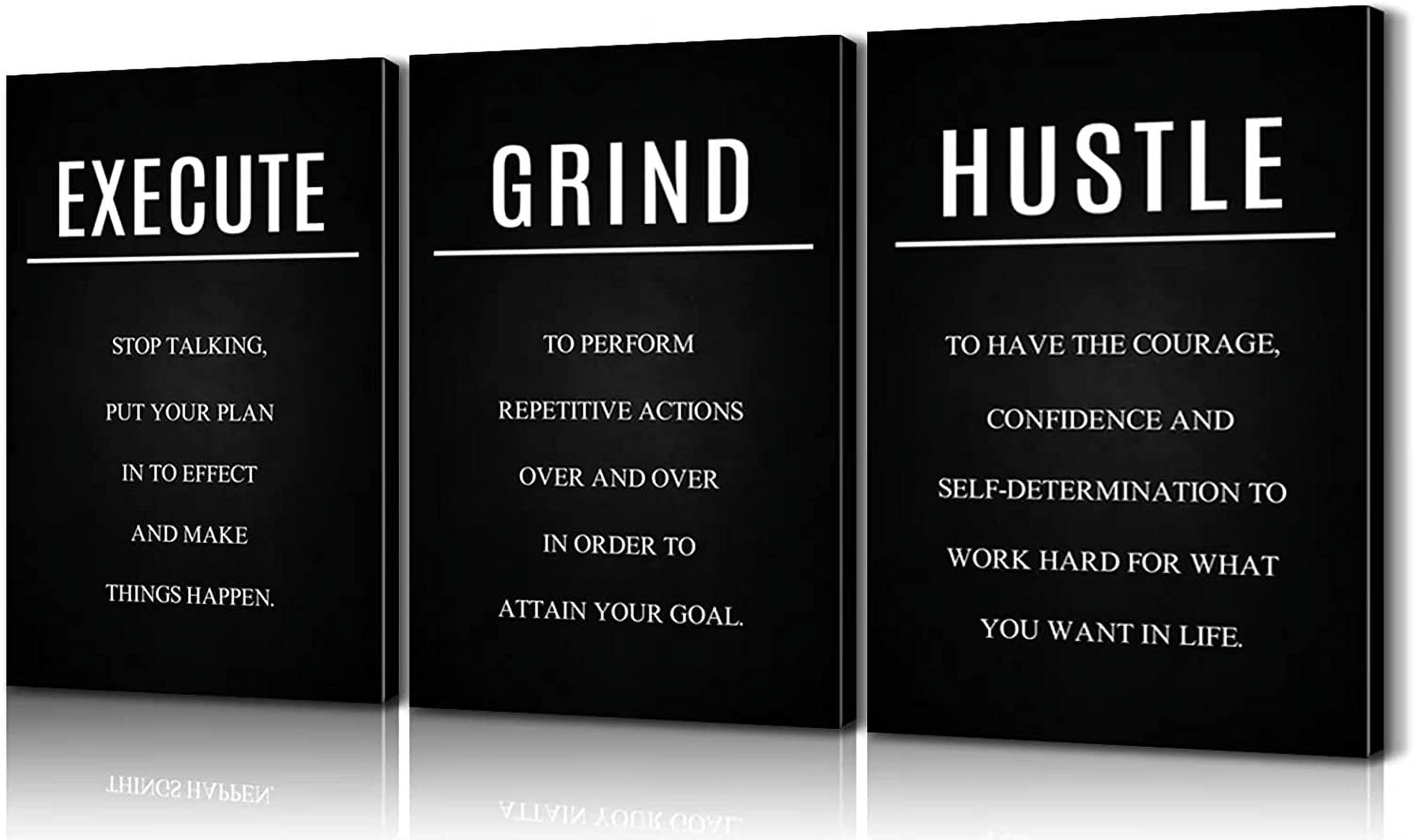 AXXPosters -3 Piece Motivational Wall Art Grind Hustle Execute Wall Art ...