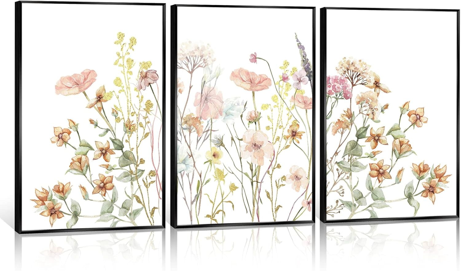 AXXPosters - 3 Piece Spring Colorful Wildflower Botanical Canvas Wall ...