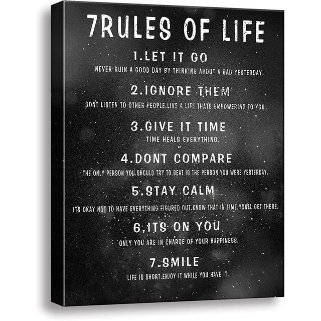 AXXPosters-7 Rules of Life Motivational wall decor on canvas for ...