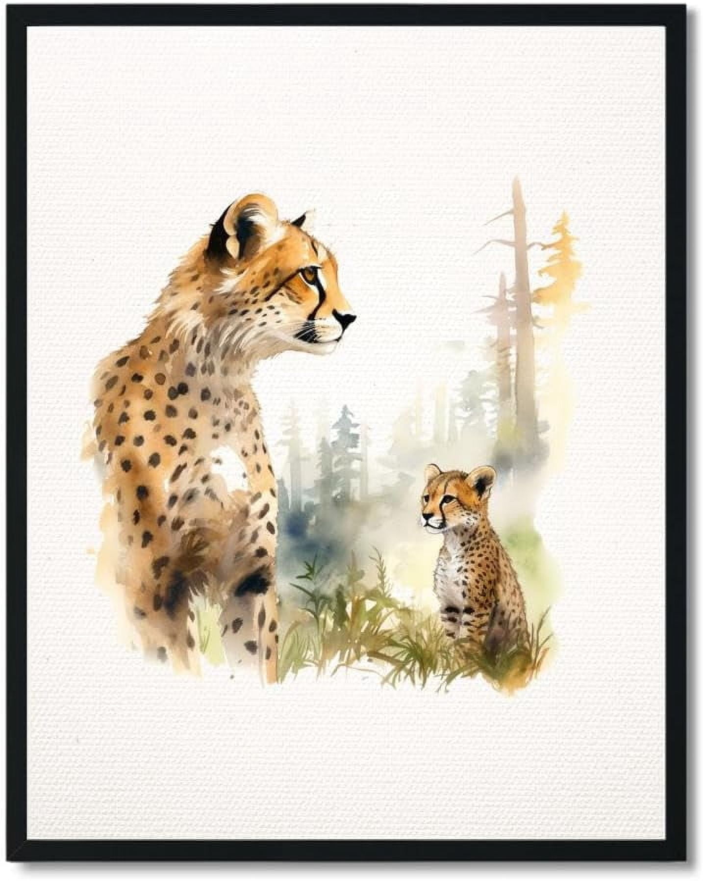 AXXPosters 8X10 Unframed Cheetah Cute Baby Animal and Mom Watercolor ...