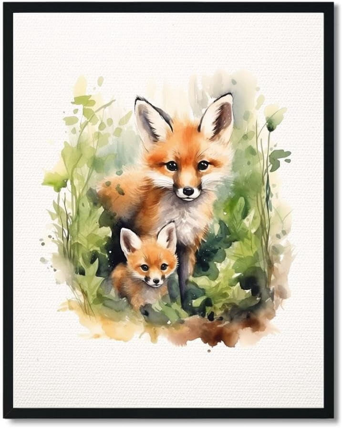 AXXPosters 8X10 Unframed Fox Cute Baby Animal and Mom Watercolor Art ...