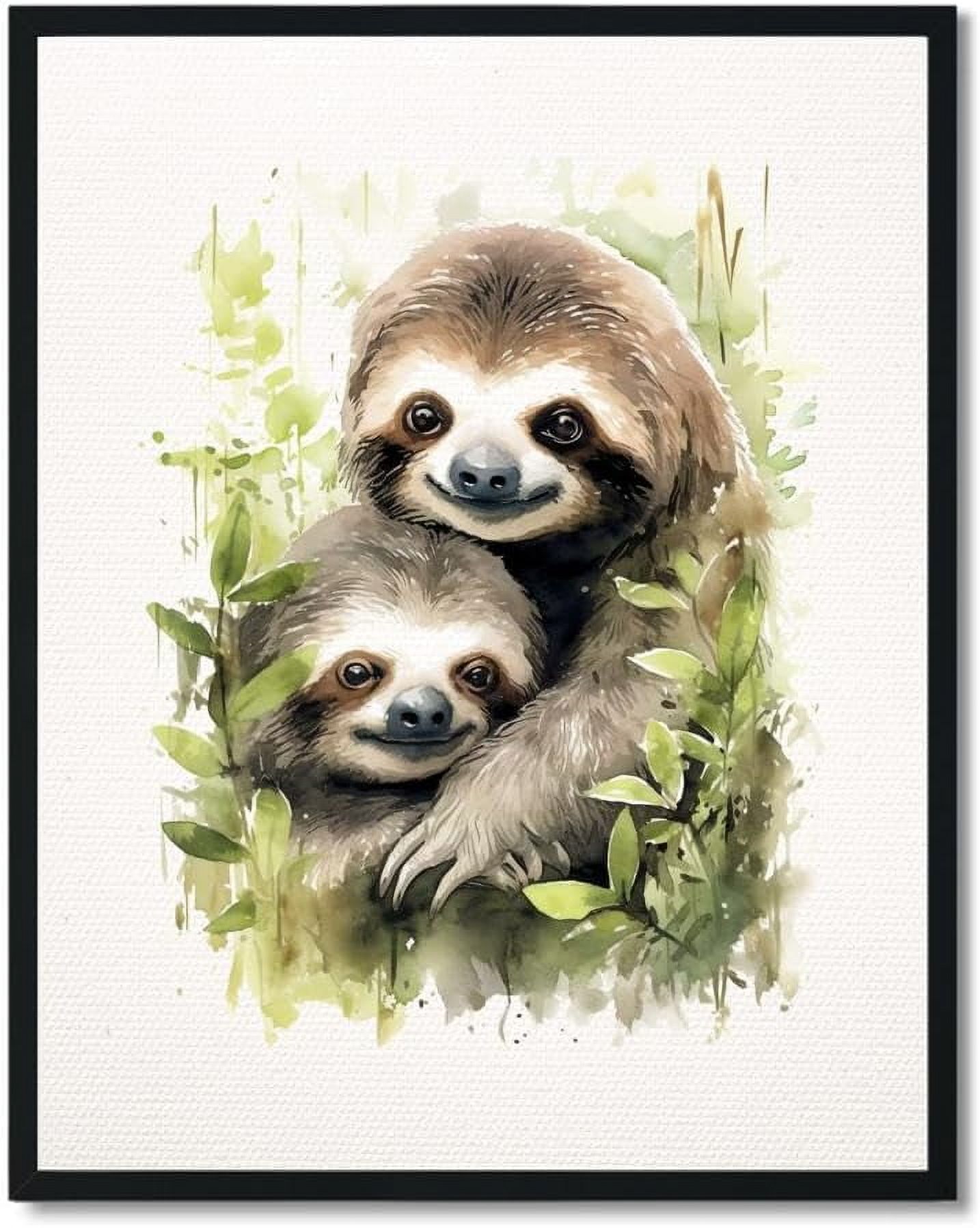 AXXPosters 8X10 Unframed Sloth Cute Baby Animal and Mom Watercolor Art ...