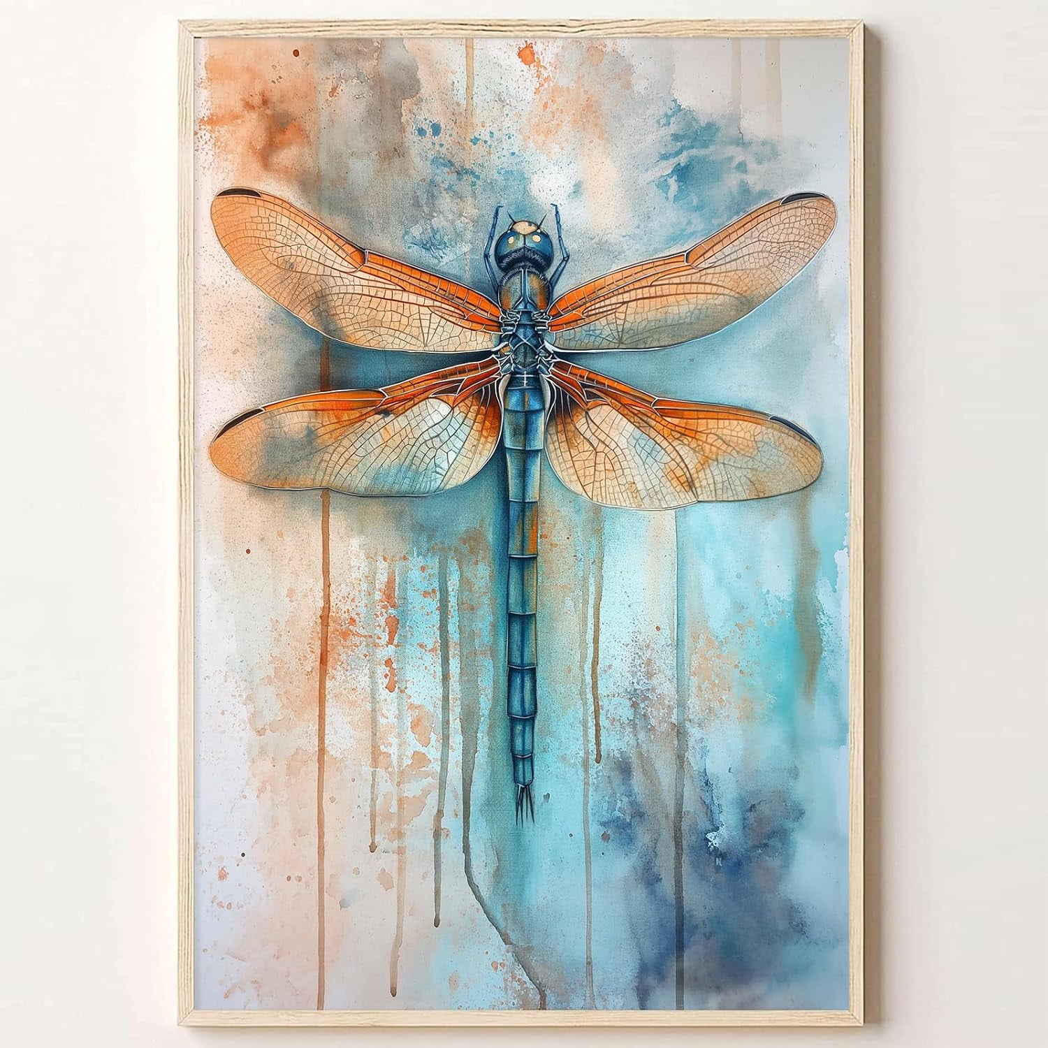 AXXPosters Abstract Dragonfly Wall Art Watercolor Insect Poster Blue ...