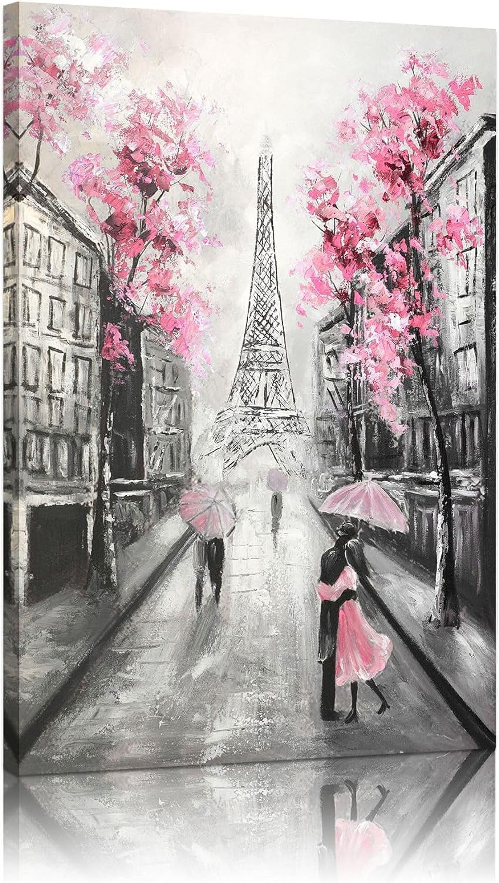 AXXPosters- Abstract Paris Canvas Wall Art: Pink and Grey Room Decor ...
