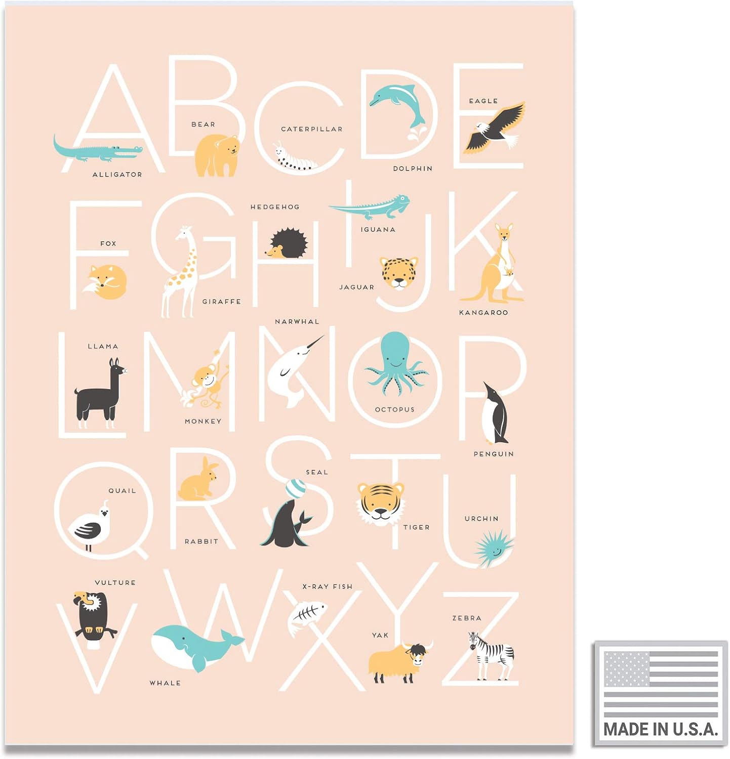 AXXPosters Animal Alphabet Poster Pink - Educational and Adorable ...