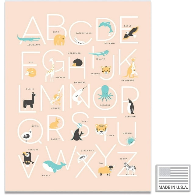 AXXPosters Animal Alphabet Poster Pink - Educational and Adorable ...
