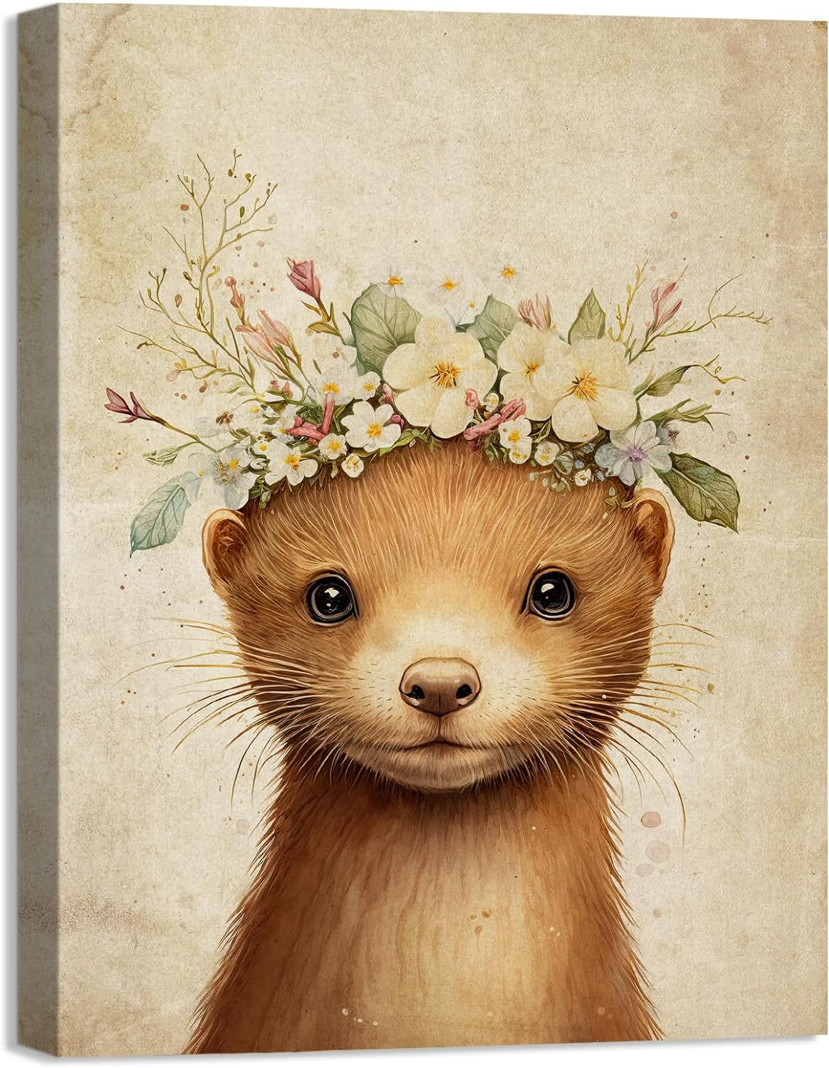AXXPosters Animal Wall Art Cute Otter with Flower Canvas Prints Picture Boy & Girl Wall Decor ...