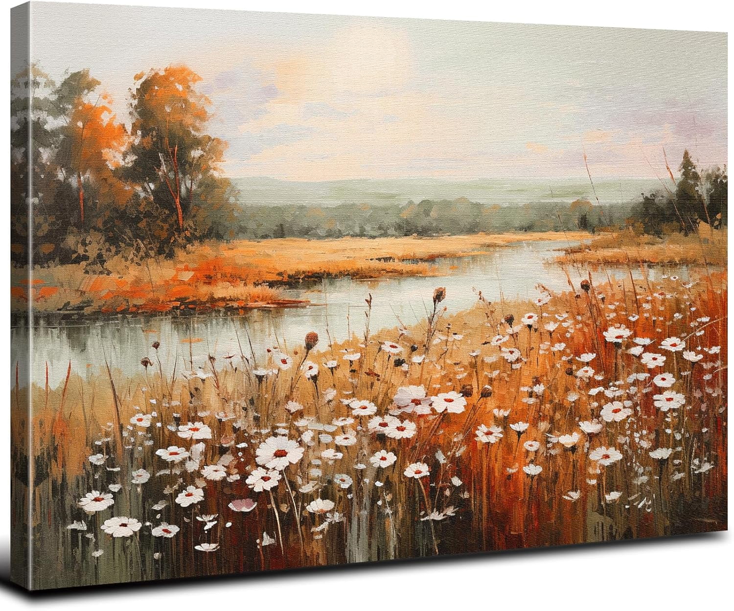 AXXPosters-Autumn Canvas Wall Art Nature White Daisy Flowers Pictures ...