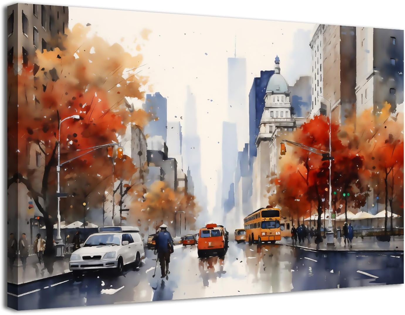 AXXPosters-Autumn City Wall Art Watercolor City Landscape Wall Decor ...