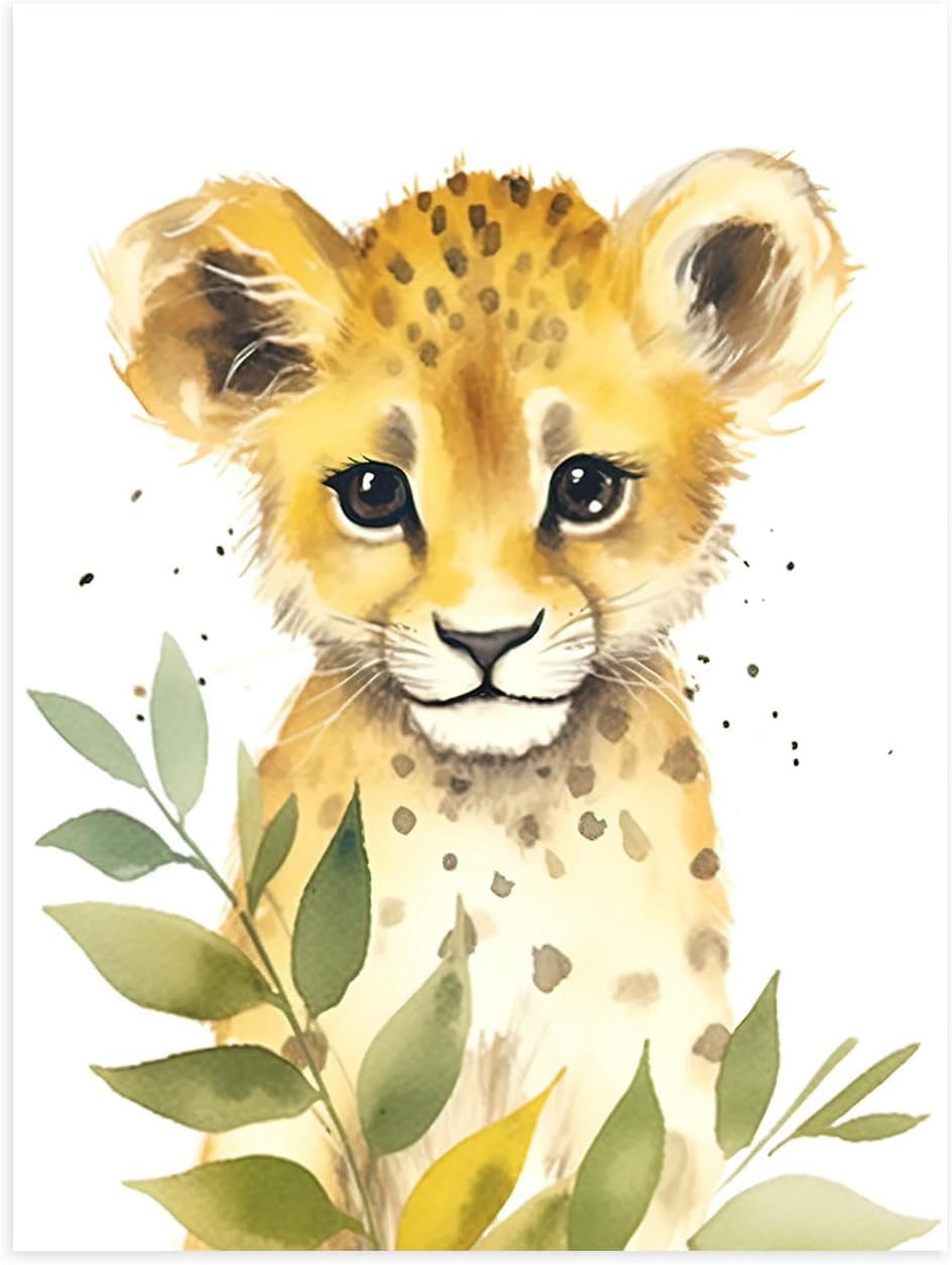 AXXPosters Baby Watercolor Animals Wall Art Leopard Picture Woodland ...