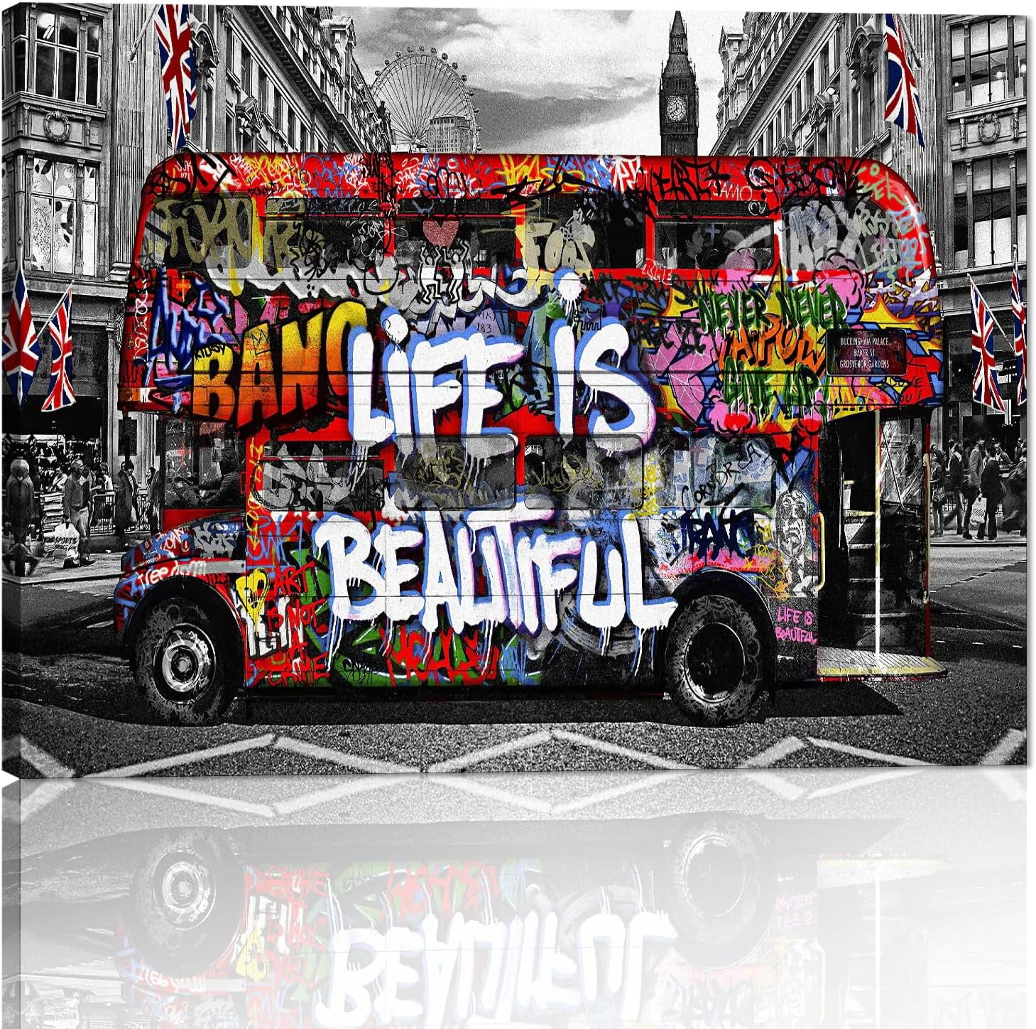 AXXPosters-Banksy Street Art Mural Colorful Graffiti Bus Canvas Wall ...