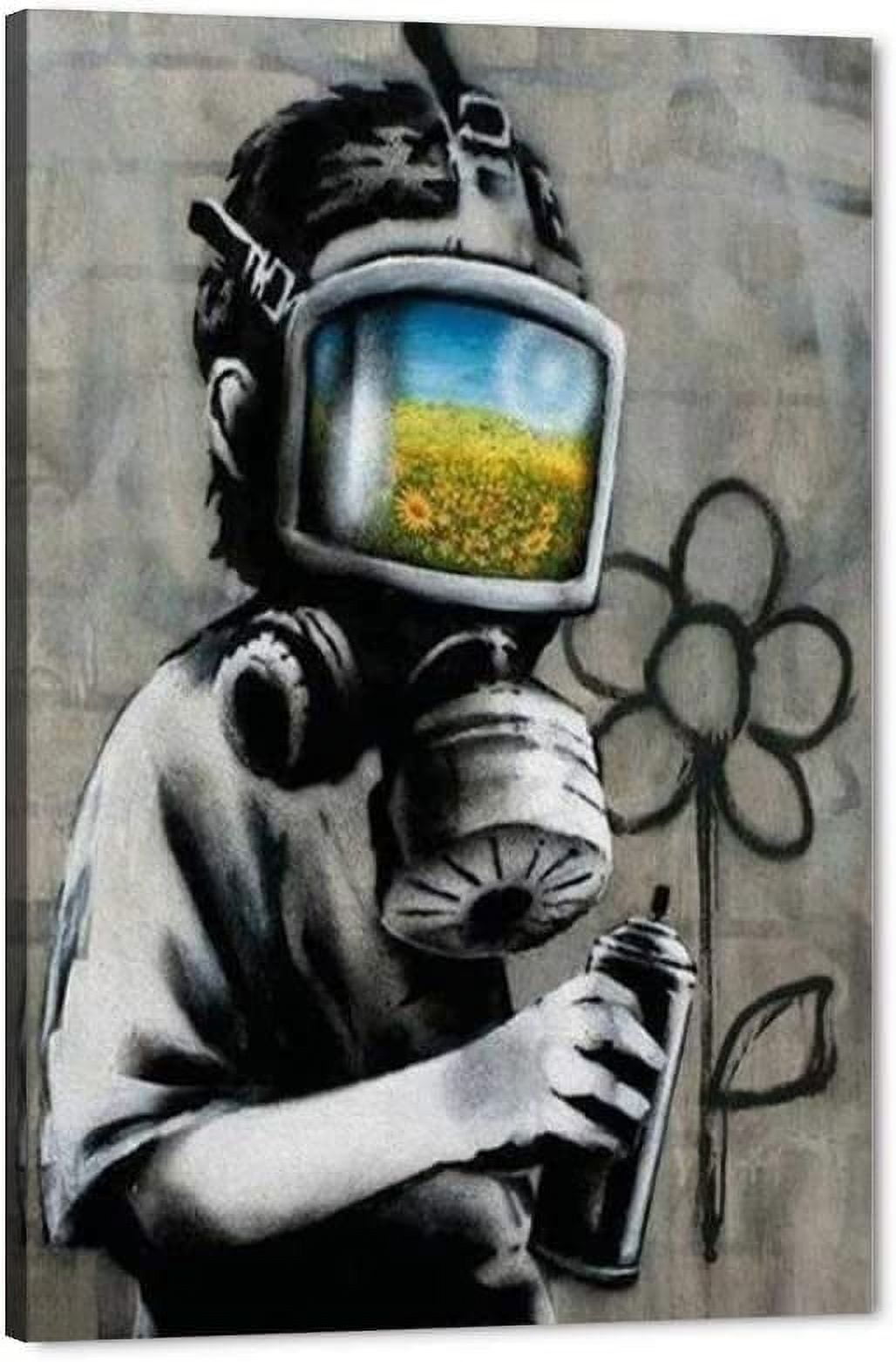 AXXPosters- Banksy Wall Art, Boy Wearing a Gas Mask Canvas Picture Art ...