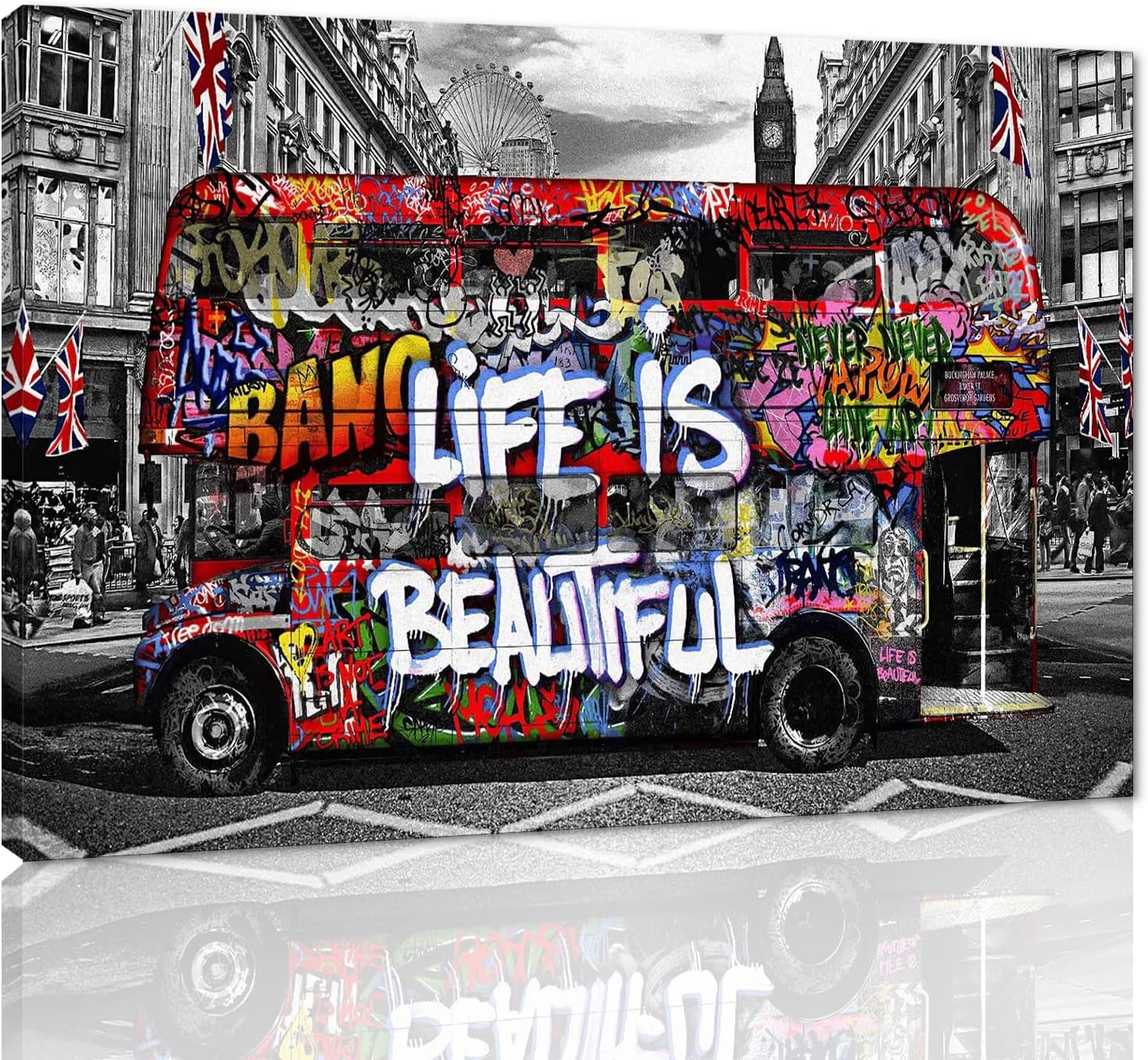 AXXPosters-Banksy Wall Art Graffiti Street Bus Canvas Paintings Life is ...