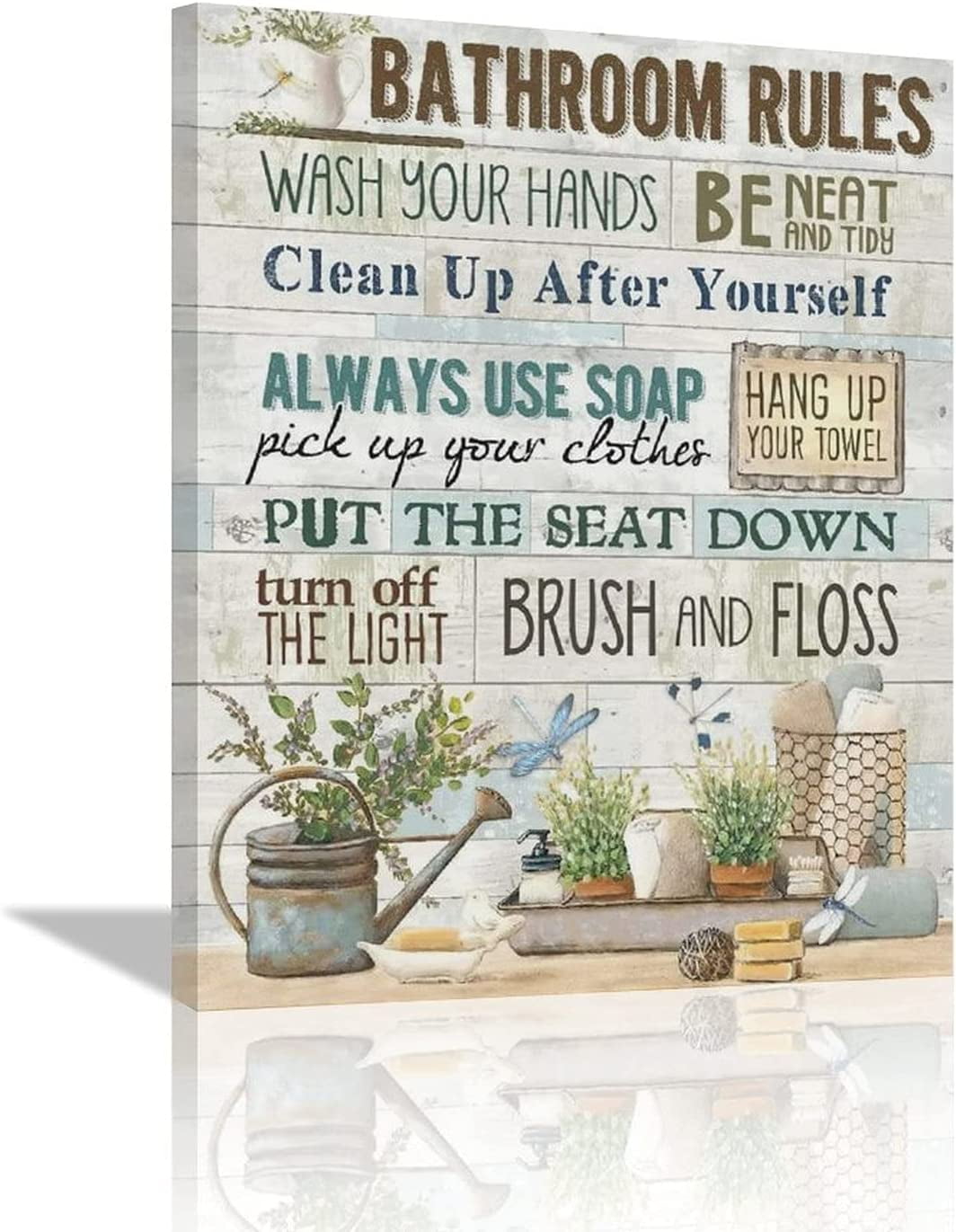 AXXPosters-Bathroom Decor Wall Art, Bathroom Rules Wall Decor, Rustic ...
