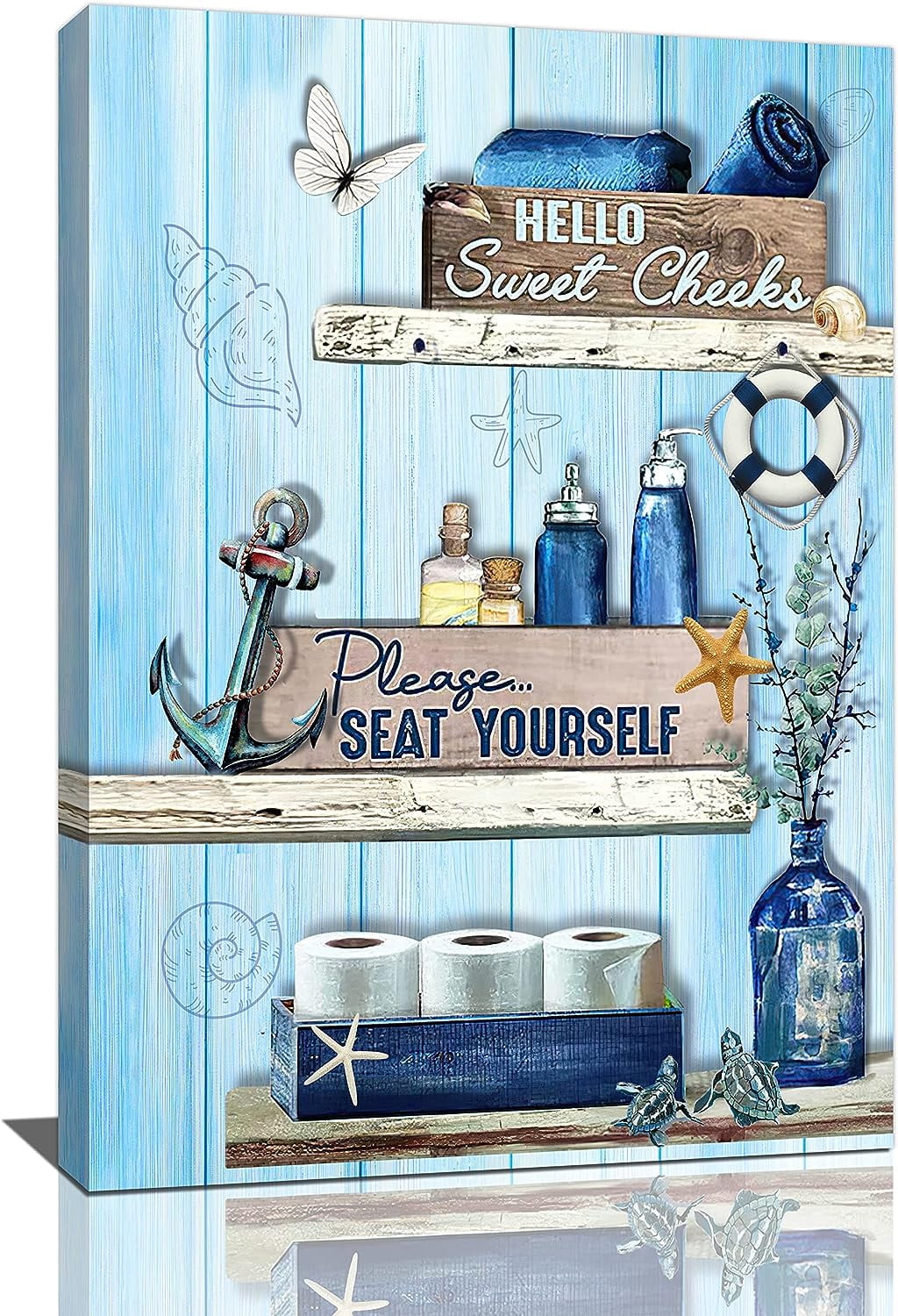 AXXPosters-Bathroom Decor Wall Art Navy Blue Pictures Funny Rustic ...