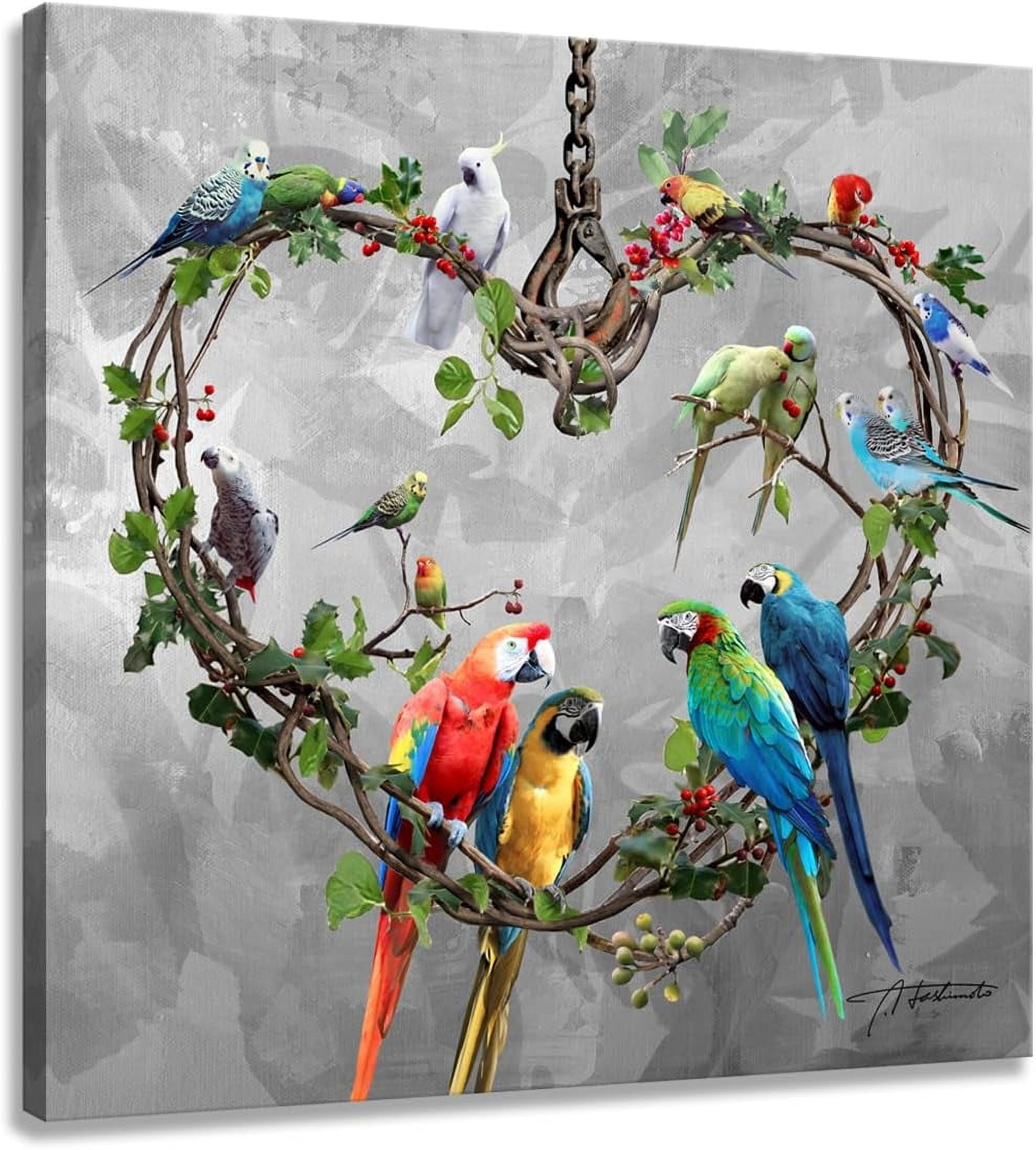 AXXPosters-Bathroom Parrot Canvas Wall Art, Tropical wall art, Bird Wall Art Prints Parrots ...