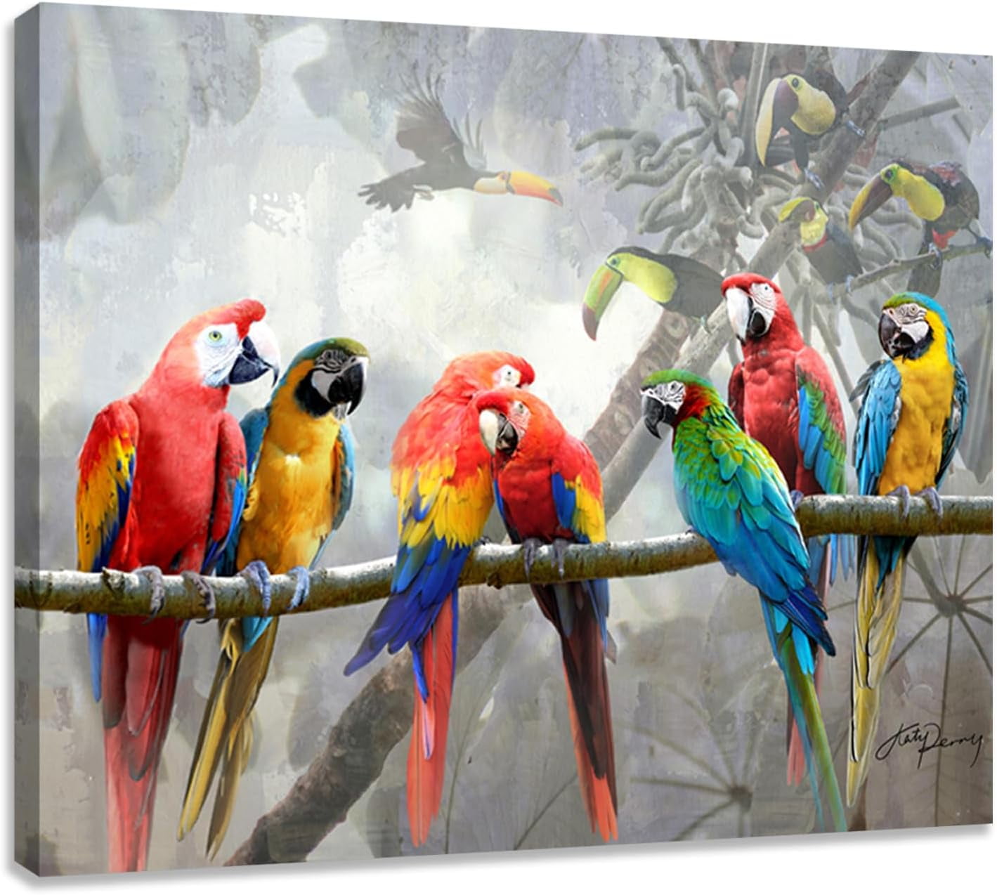 AXXPosters-Bathroom Parrot Picture Wall Art, Tropical Parrots Bird Painting Print on Canvas for ...