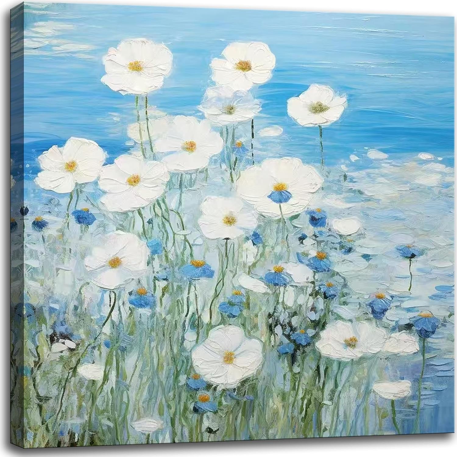 AXXPosters-Bathroom Wall Art Blue Flower Picture Decor, Floral Painting ...