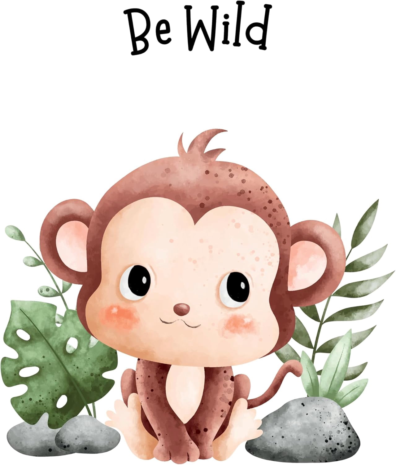 AXXPosters Be Wild Monkey Watercolor Wall Art - Safari Nursery Decor ...