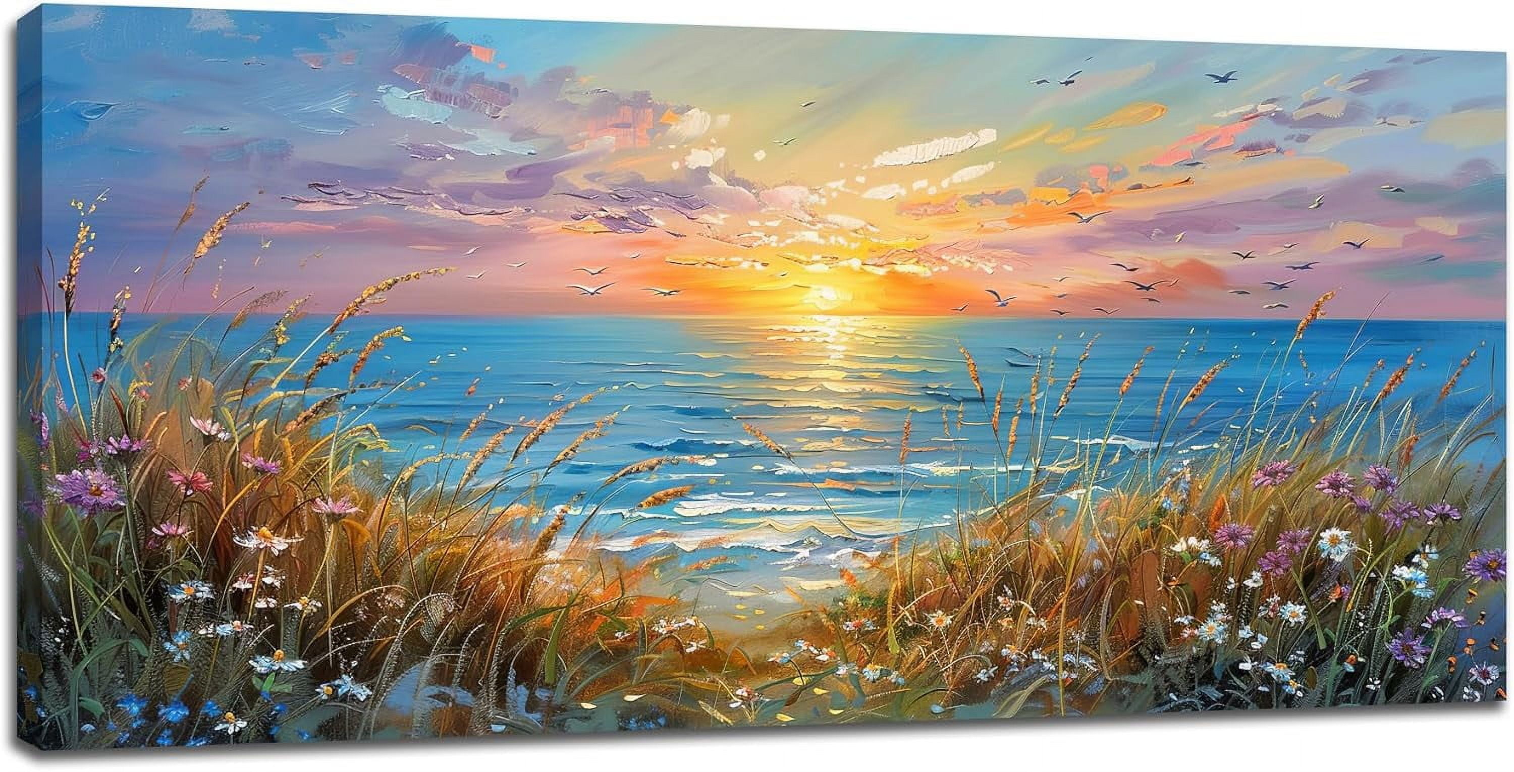 AXXPosters-Beach Wildflower Large Wall Art for Living Room Sunset Ocean ...