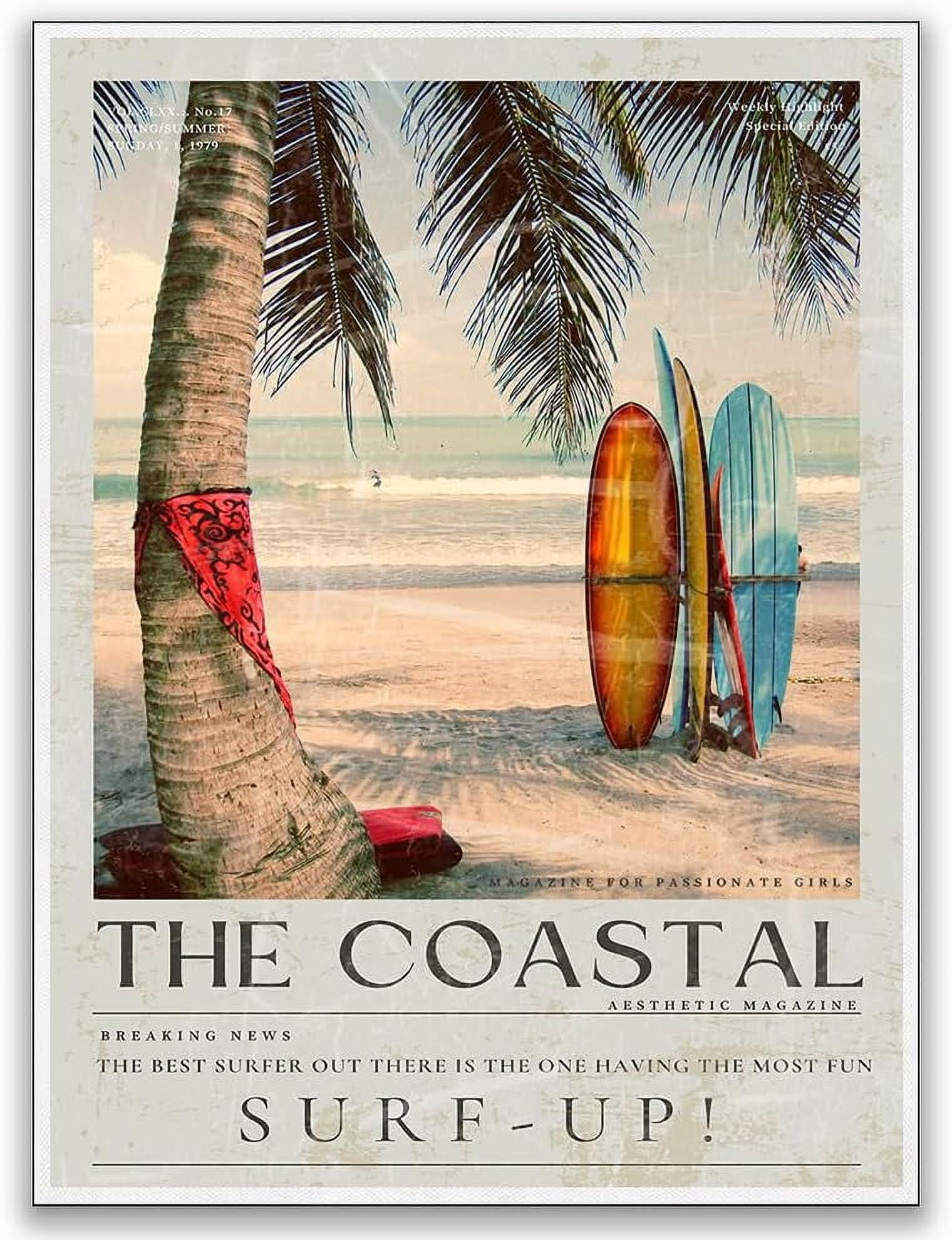 AXXPosters Beachy Surfing Newspaper Poster Summer Beach Canvas Wall Art Coastal Cowgirl Surf ...