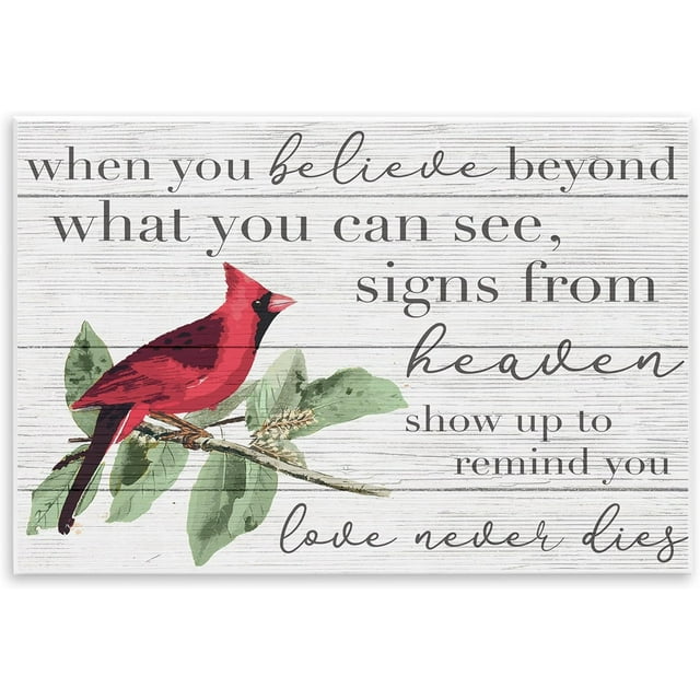 AXXPosters-Believe Love Never Dies Inspirational Cardinal Bird Word Design Wall Plaque Art ...