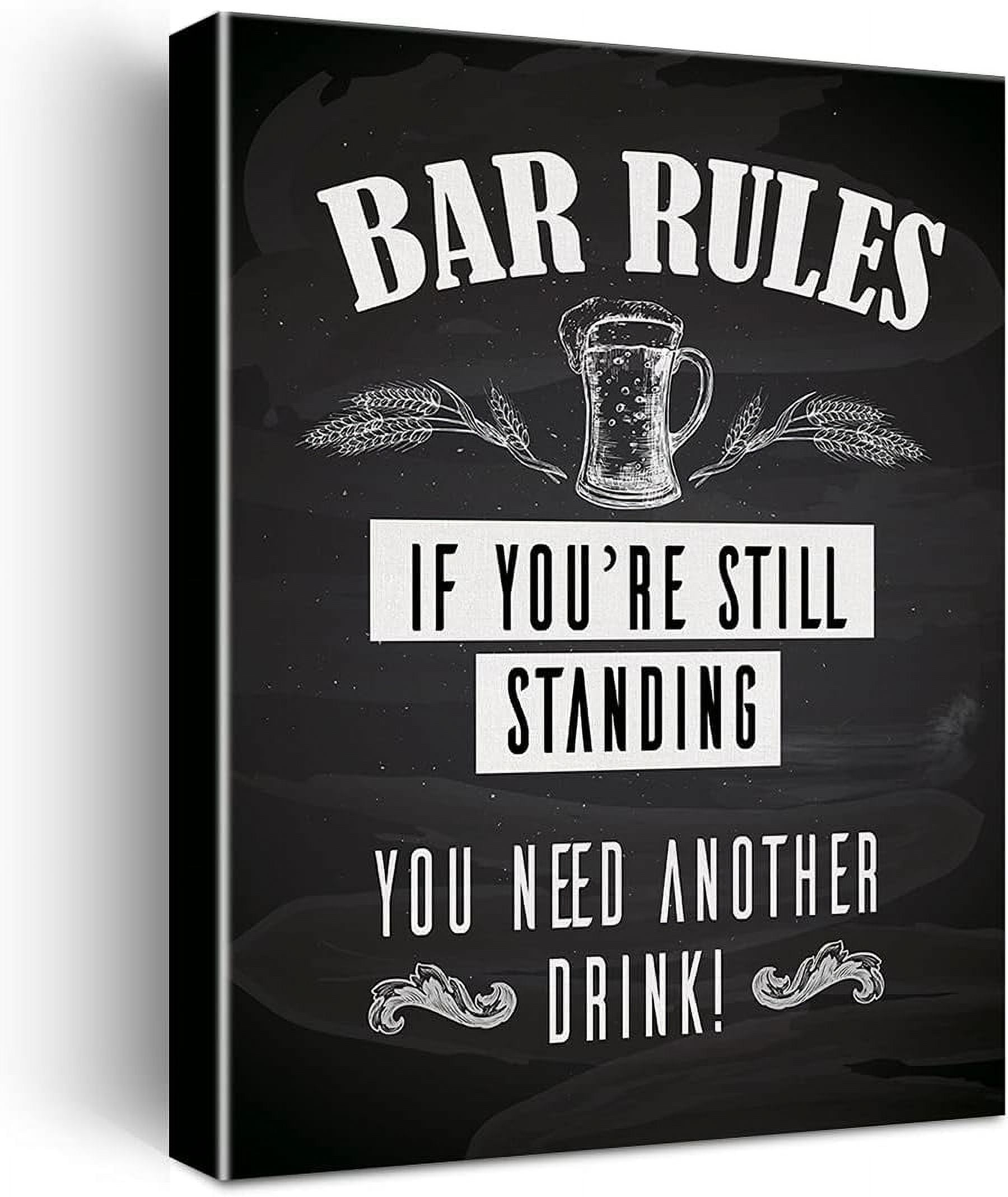 AXXPosters-Black Design Bar Rules Canvas Wall Art, Bar Wall Art Signs ...