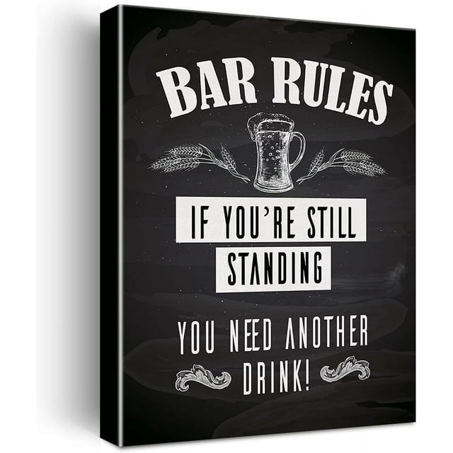 AXXPosters-Black Design Bar Rules Canvas Wall Art, Bar Wall Art Signs ...