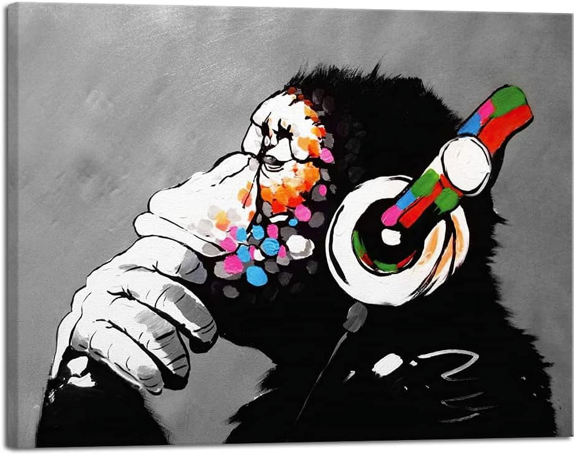AXXPosters-Black Framed Monkey With Headphones Banksy Graffiti Art ...