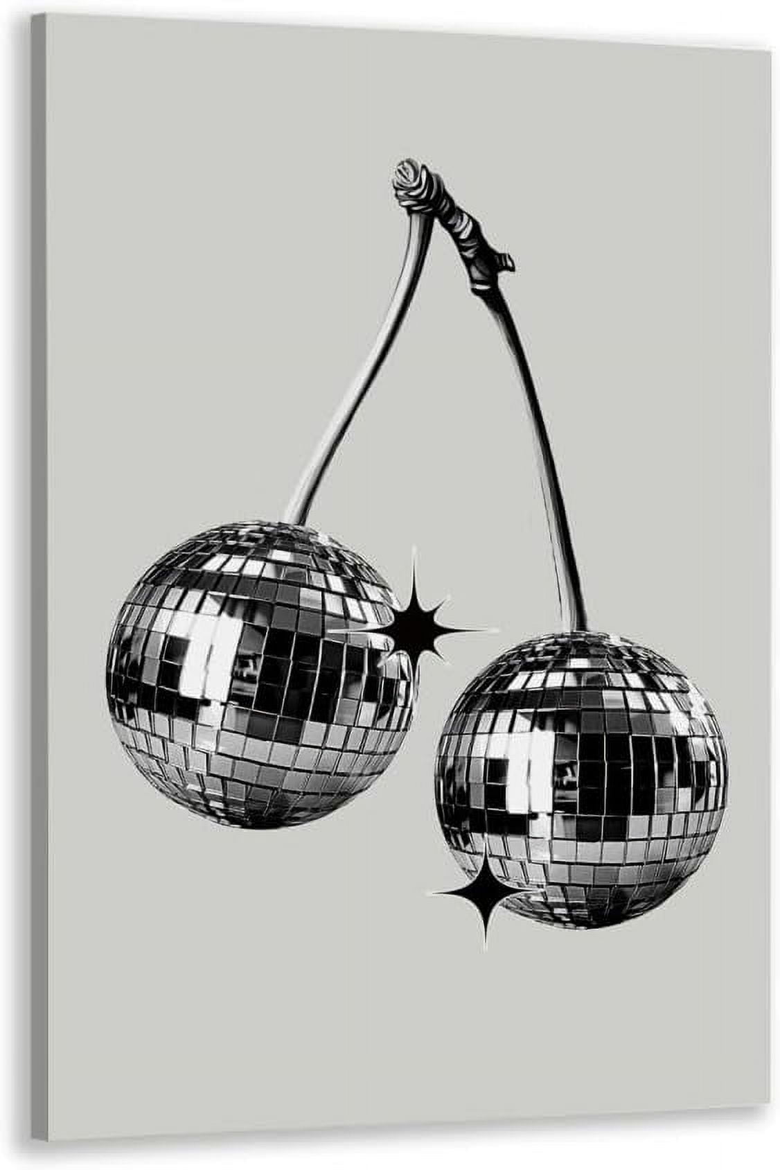 AXXPosters Black and White Canvas Wall Art Retro Disco Ball Poster ...