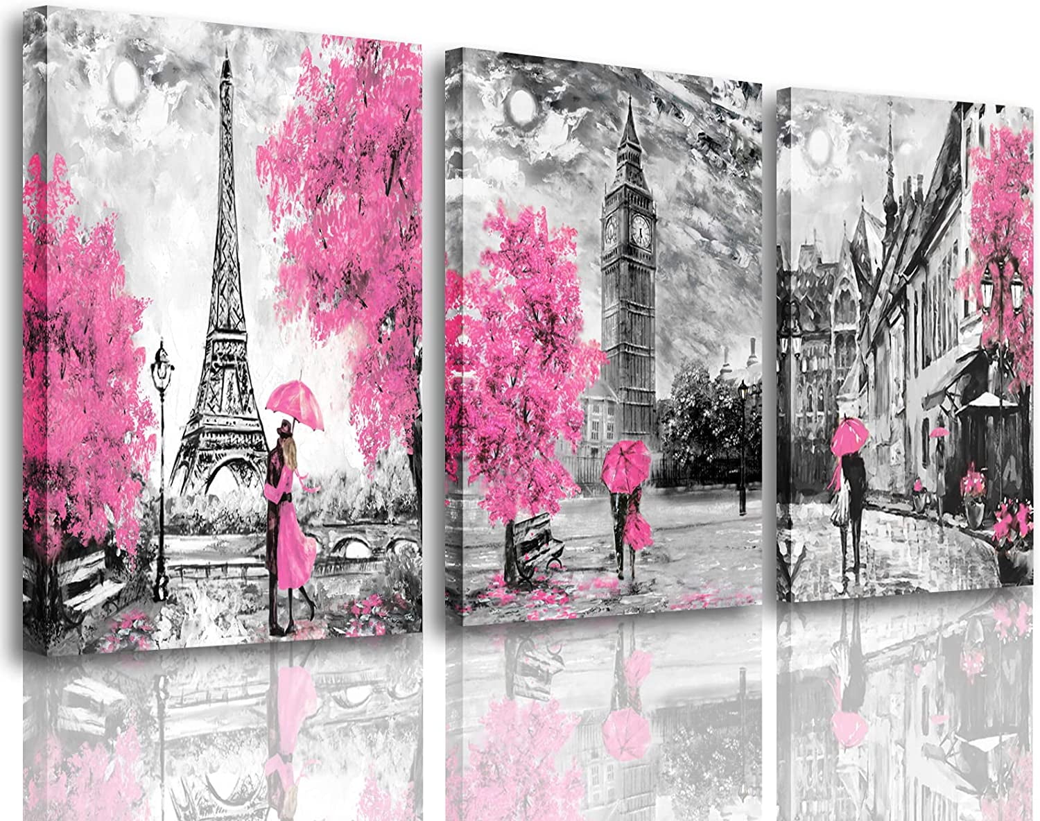 AXXPosters- Black and White Wall Art Girls Pink Paris Theme Canvas ...