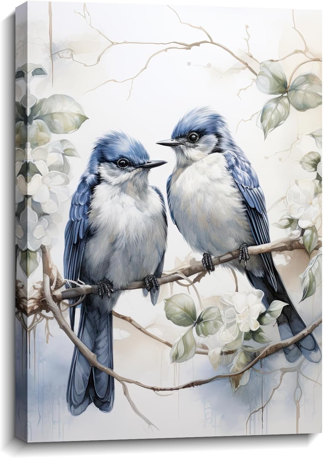 AXXPosters-Blue Birds Canvas Wall Art Couple Birds on Blossom Branch ...