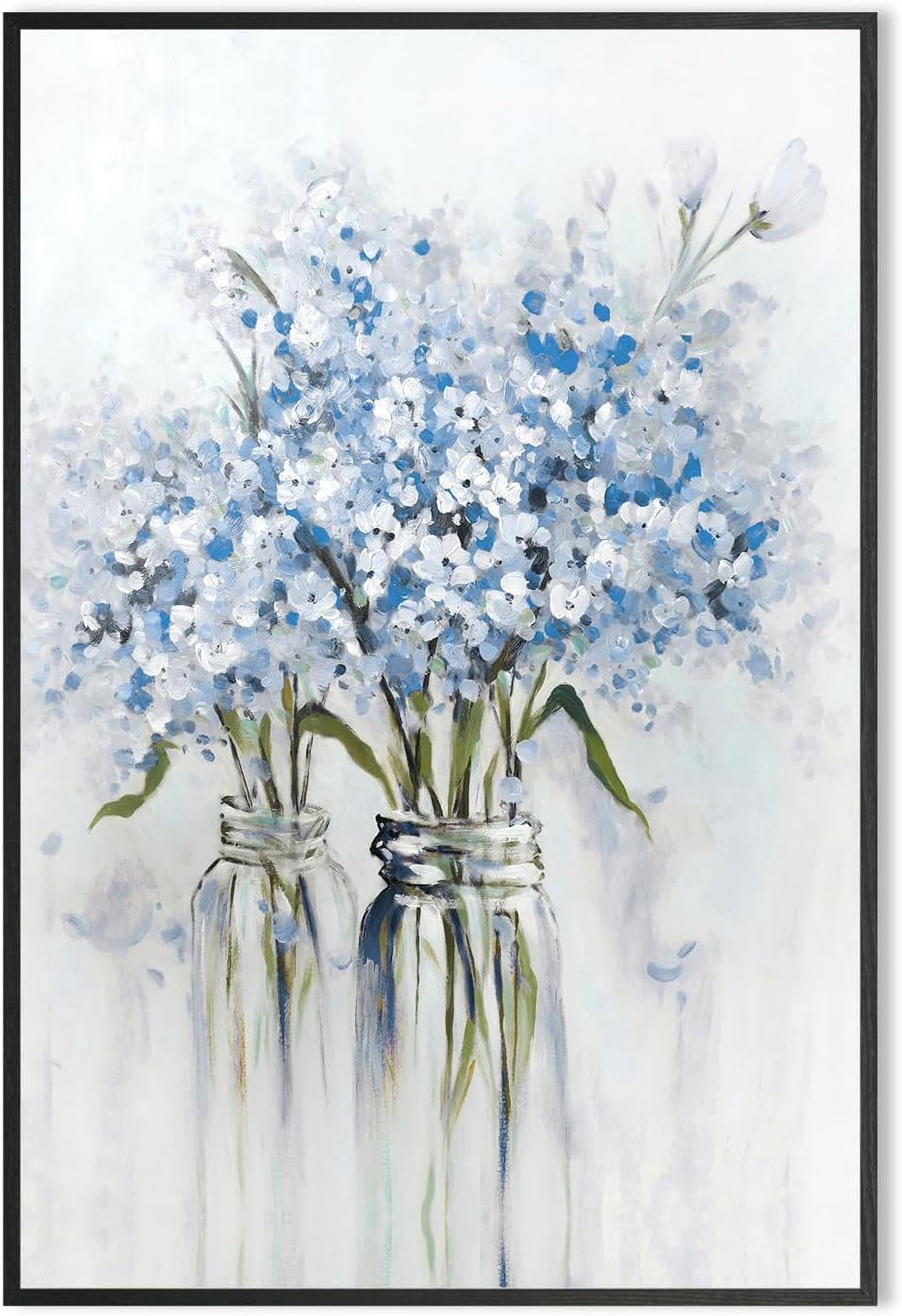 AXXPosters-Blue Flower Painting Wall Art: Floral Pictures Abstract ...