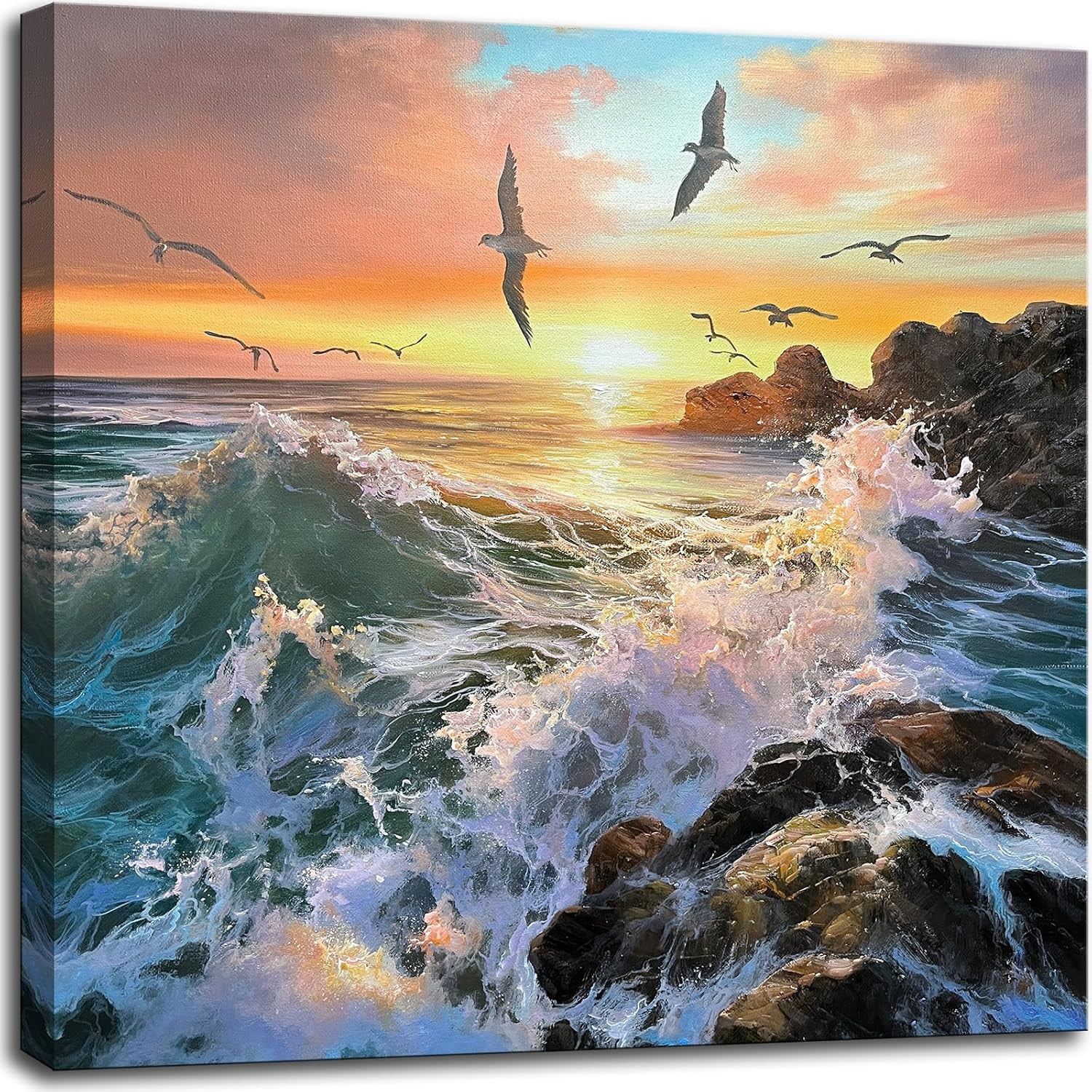 AXXPosters-Blue Ocean Wave Canvas Wall Art Print for Bathroom Decor ...