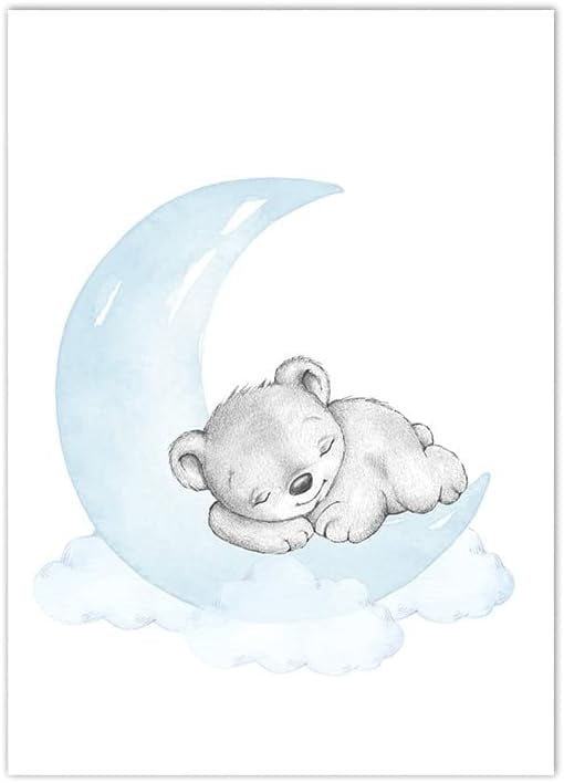 AXXPosters Blue Star Cloud Moon Canvas Poster Baby Animal Bear Print ...
