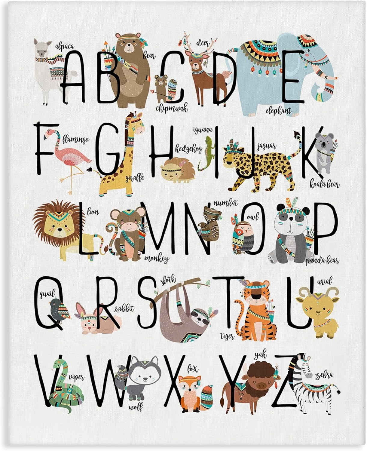 AXXPosters Boho Animal ABCs Canvas Wall Art, 24x30, Design by Artist ...