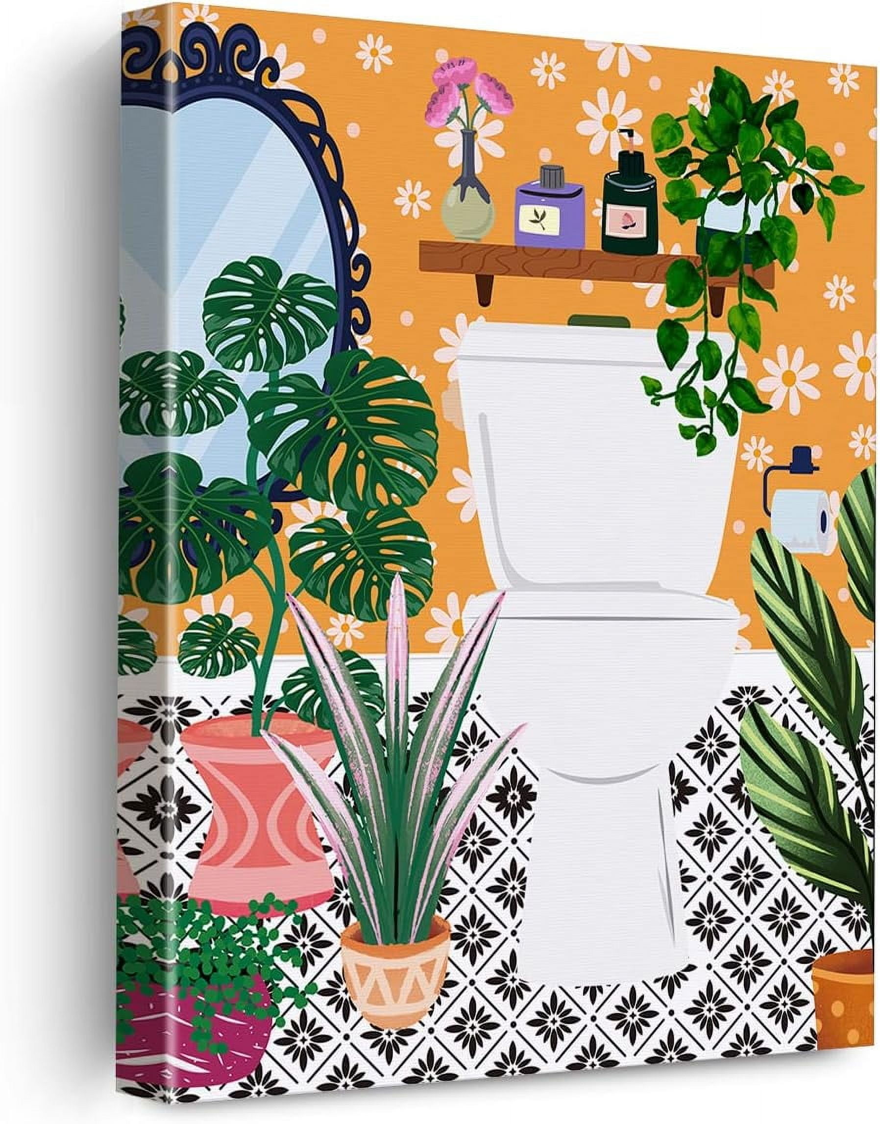 AXXPosters-Botanical Bathroom Canvas Poster Painting Wall Art, Boho ...