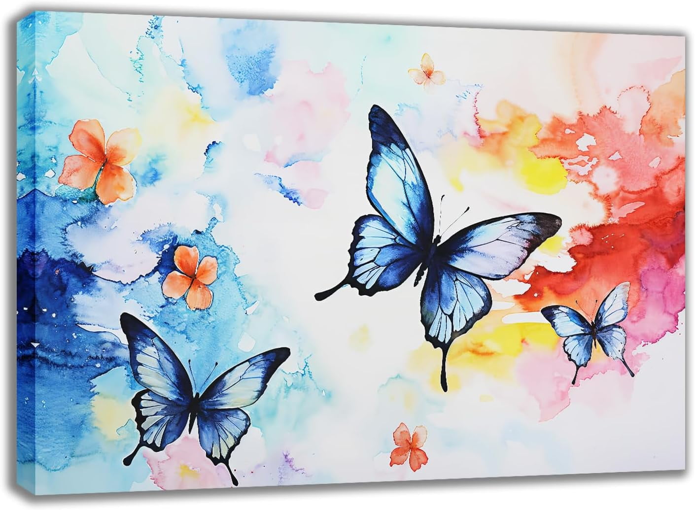 AXXPosters Butterfly Canvas Wall Art, Blue Butterflies on Colorful ...