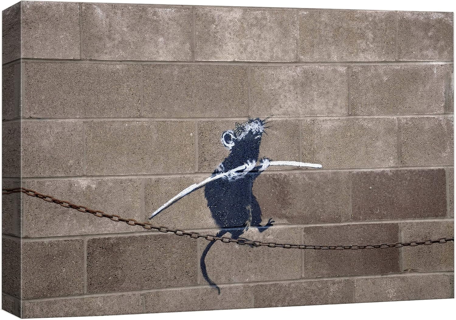AXXPosters- Canvas Print Wall Art Banksy Rat Balances on Chain Graffiti ...