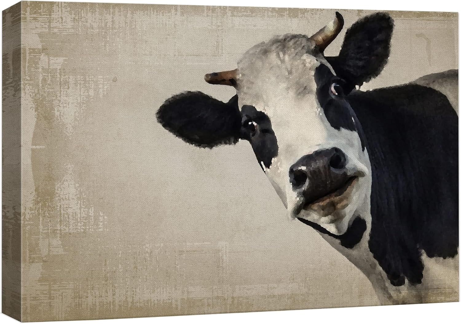 AXXPosters-Canvas Print Wall Art Black & White Cow Portrait on Grunge ...