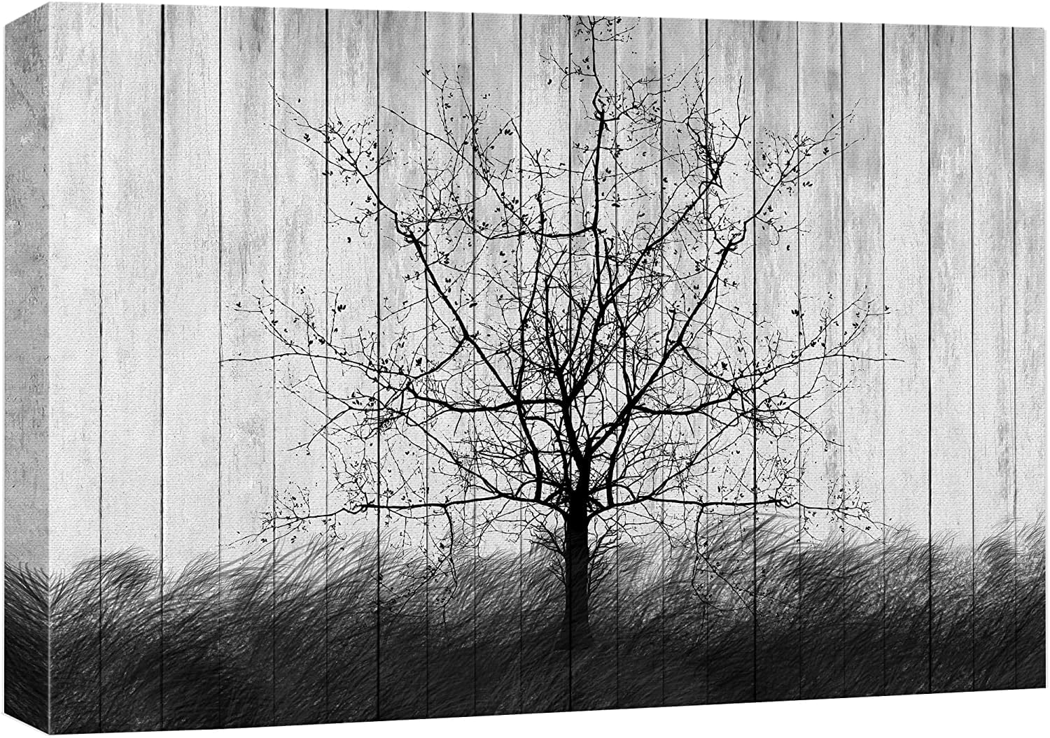 AXXPosters-Canvas Print Wall Art Black & White Wood Panel Tree ...